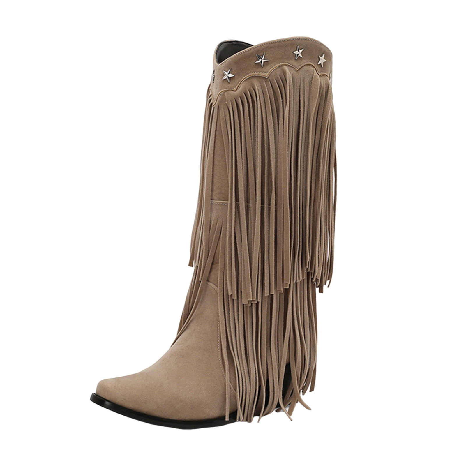 Miluxas Women's Extra Wide Calf Fringe Boots Wide Width Western Cowgirl ...
