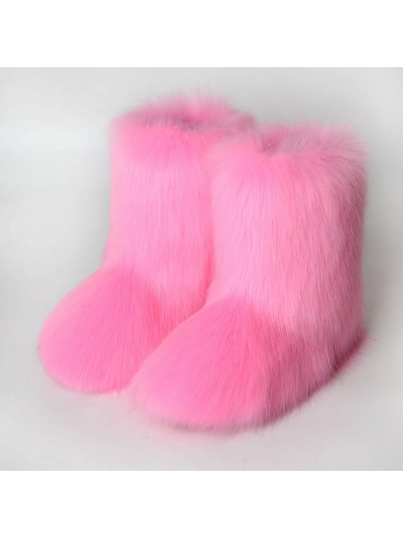 Miluxas 2025 Clearance! Women's Faux fur Boot Clearance Furry Fluffy ...