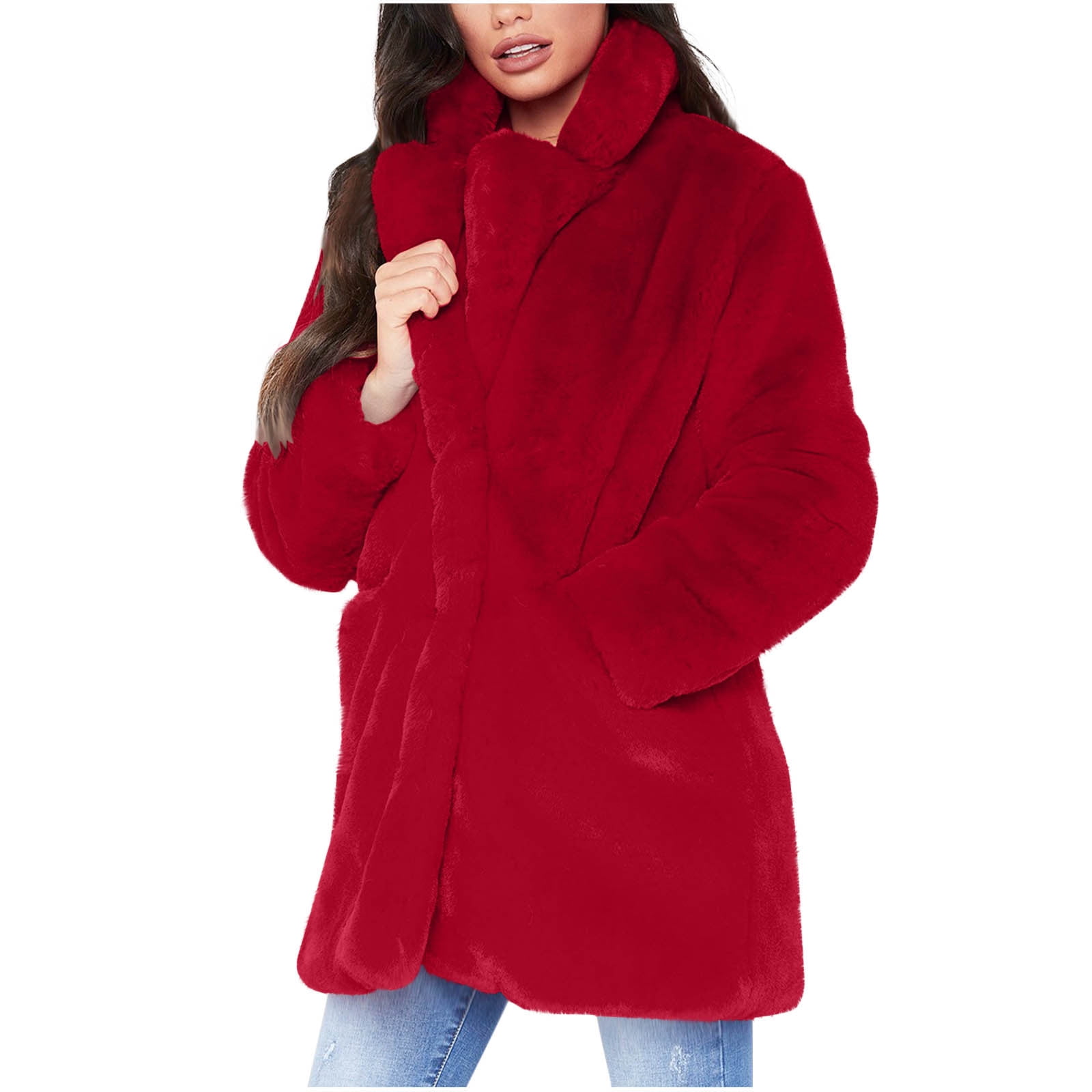 Miluxas Women's Fleece Jacket Faux Fur Fuzzy Hooded Winter Casual Coats ...