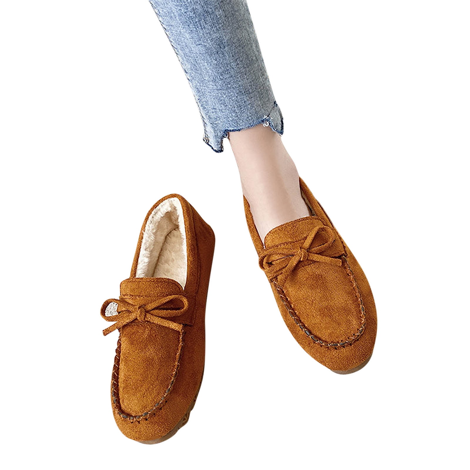 Miluxas Women's Fleece Moccasins Flats Suede Memory Foam Slippers ...