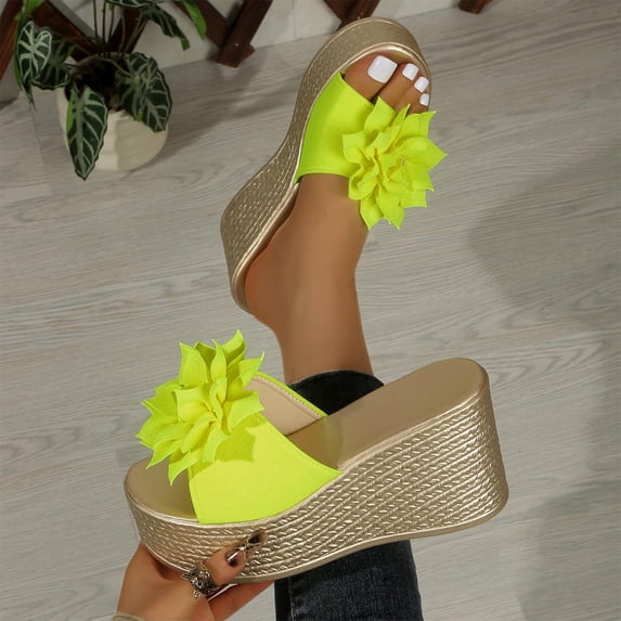 Miluxas Women's Floral Embellished Wedge Slides, Pearl Detail Open Toe ...
