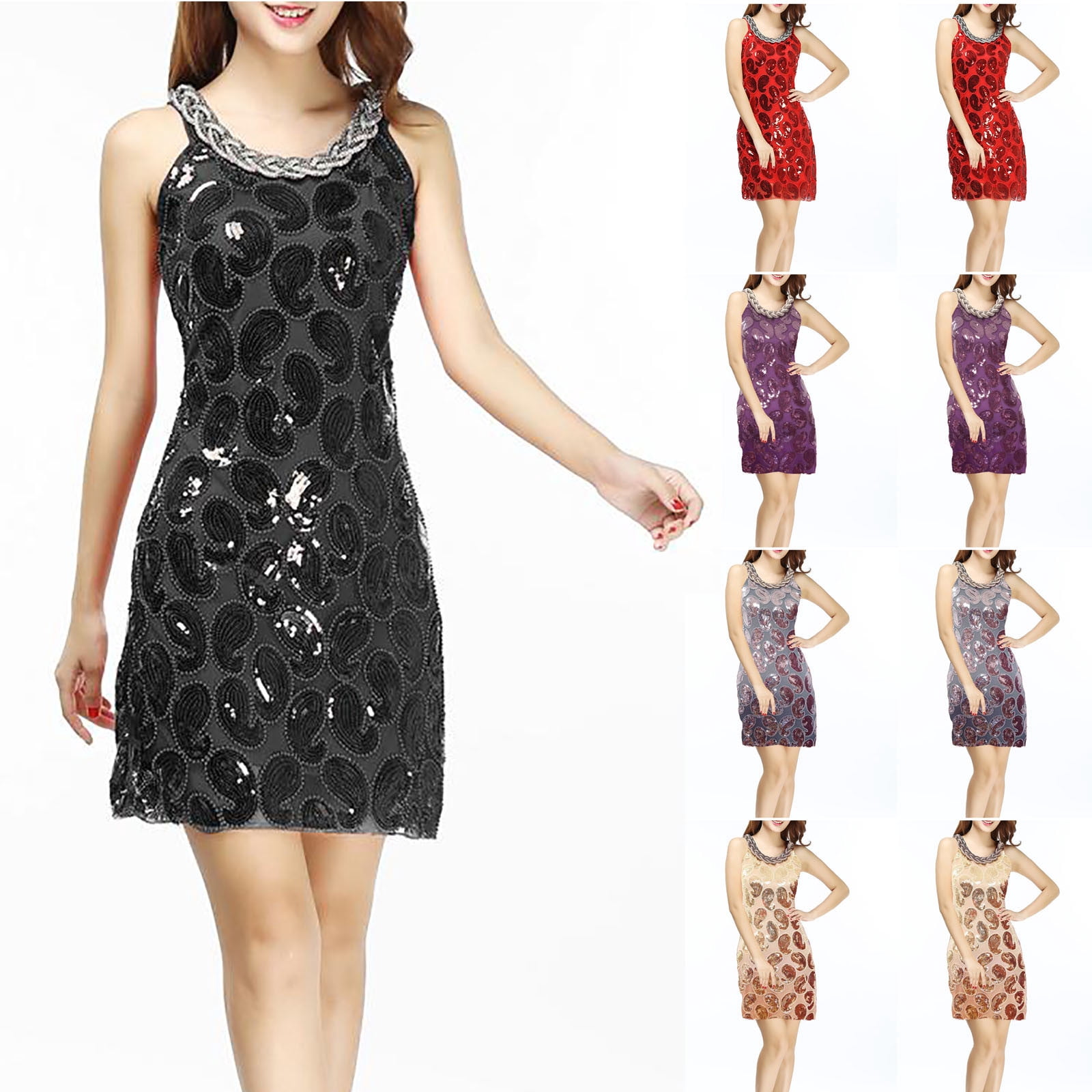 Miluxas Women's Glitter Sequin Dress Clearance Spaghetti Strap V Neck ...