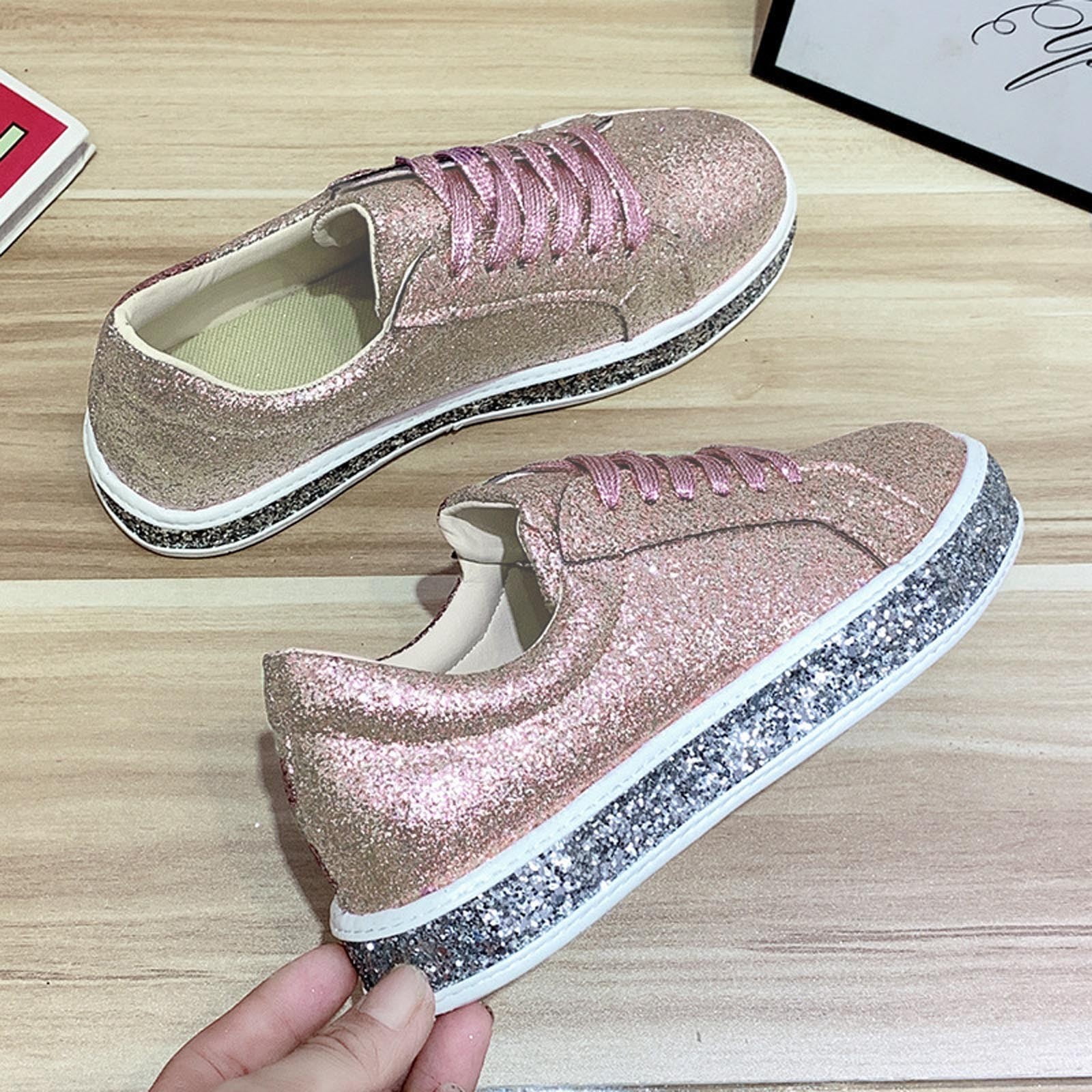 Miluxas Women's Glitter Tennis Sneakers Neon Dressy Sparkly Sneakers ...