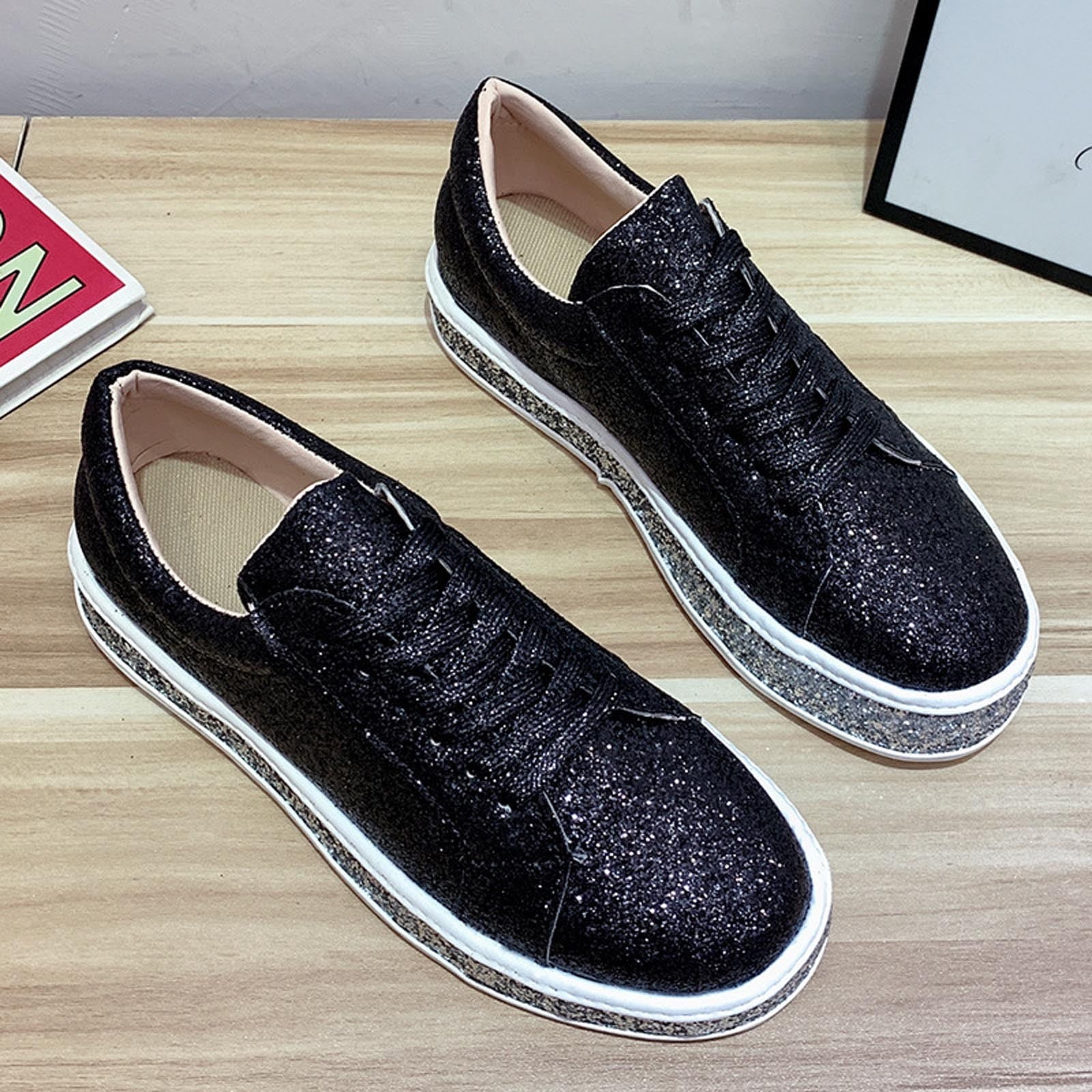 Miluxas Women's Glitter Tennis Sneakers Neon Dressy Sparkly Sneakers ...