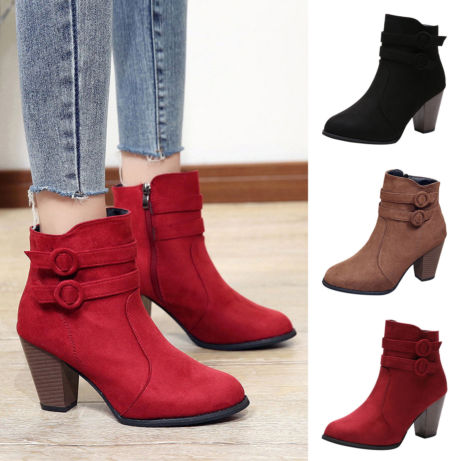 Miluxas Women's High Chunky Heel Chelsea Ankle Boots Slip On Fall Heeld ...