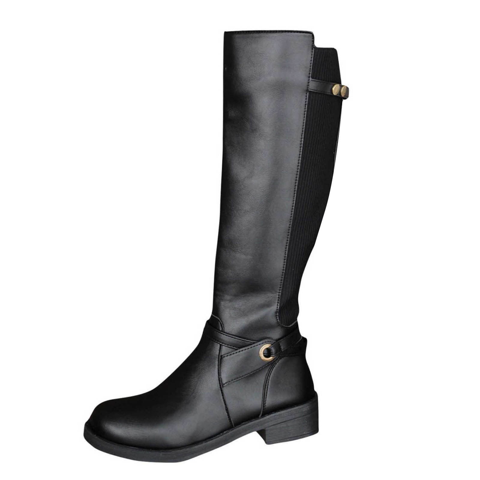 Miluxas Women's Knee High Boots Low Block Heel Riding Boots Round Toe ...