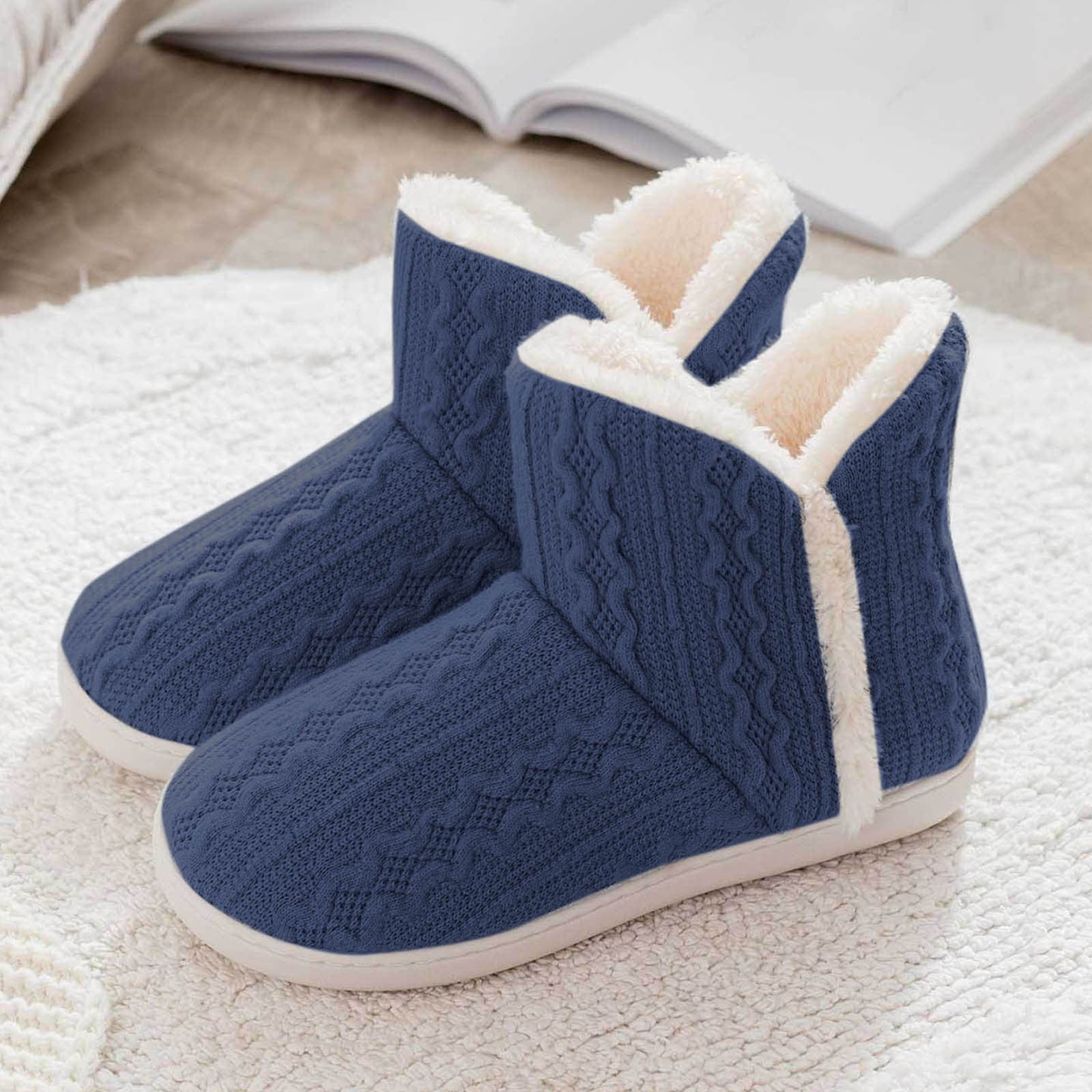 Miluxas Women's Knit Bootie Slippers Winter Warm Plush Fleece Memory ...