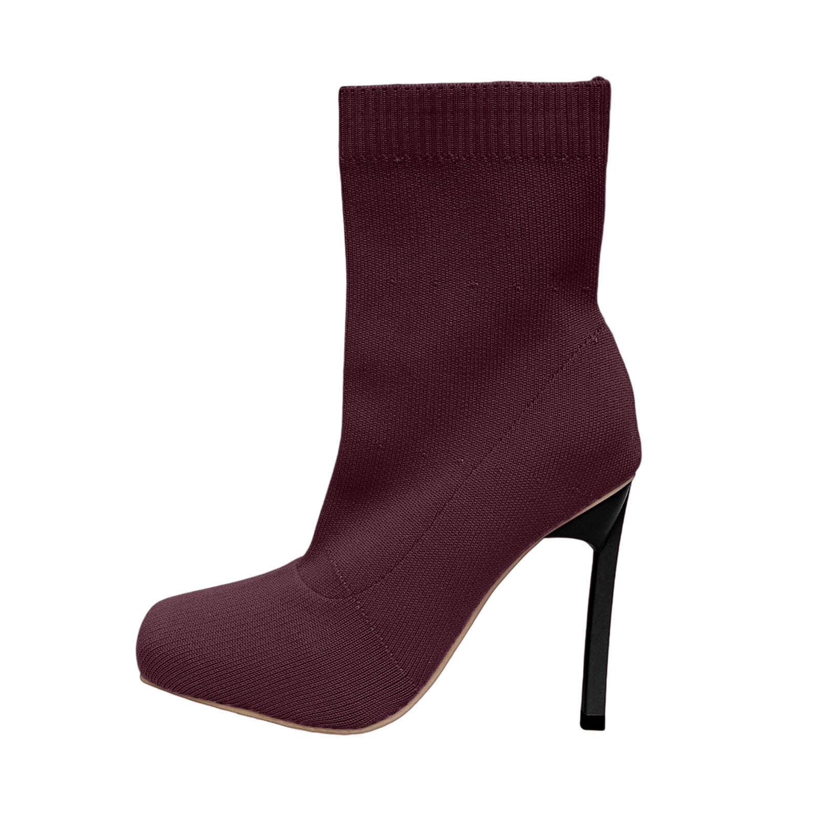 Miluxas Women's Knit Sock Ankle Boots Solid Color Square Toe High Heel ...