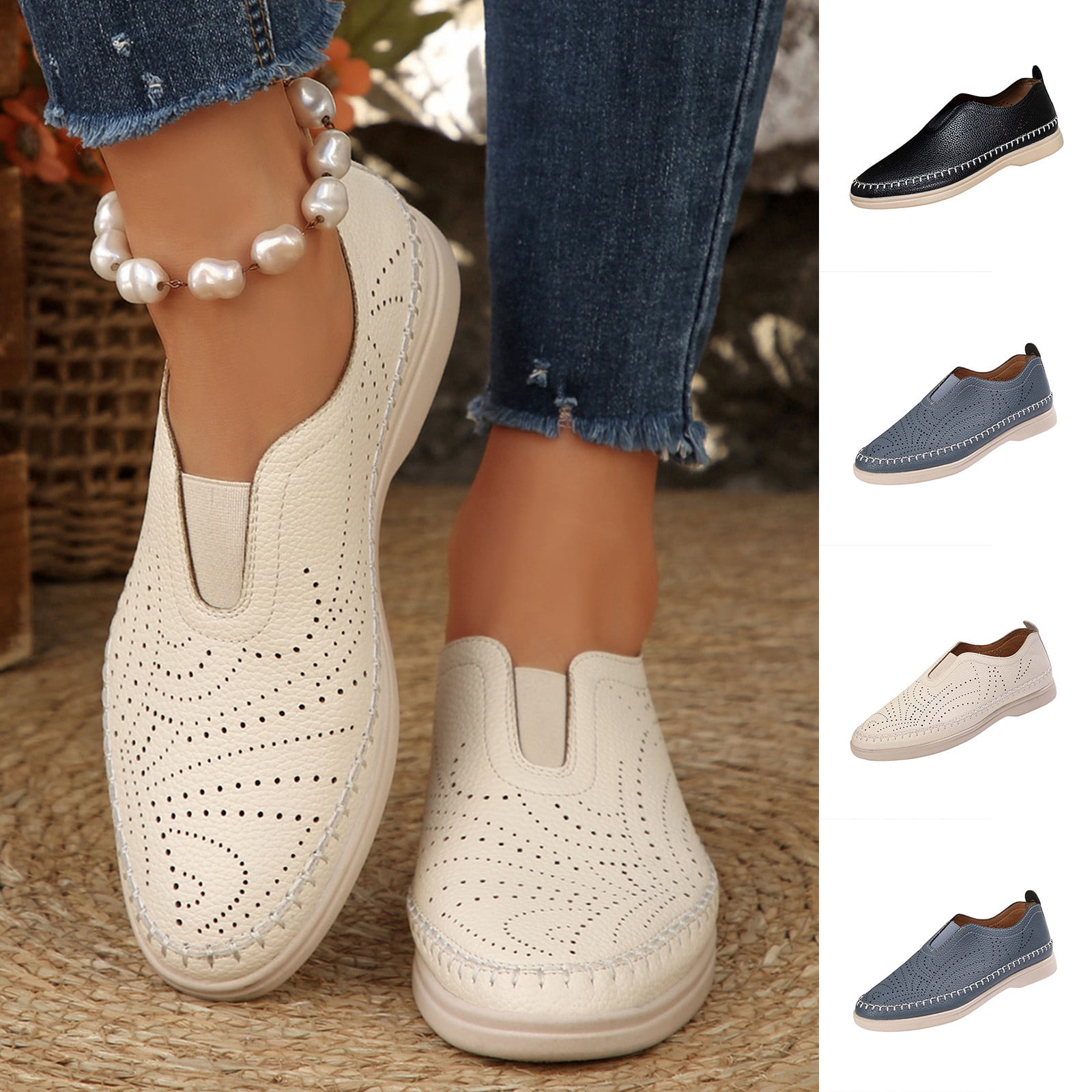 Miluxas Women's Leather Handmade Flat Loafers Casual Light Slip On Soft ...