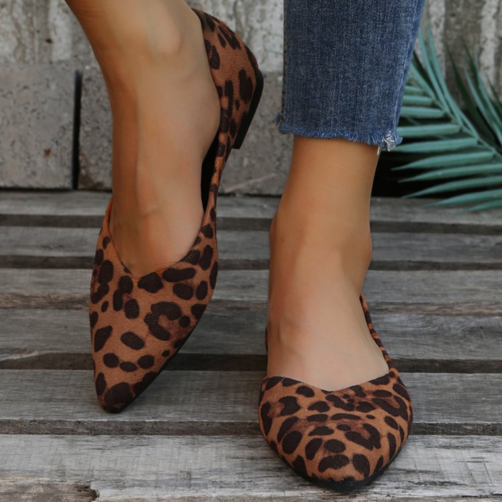 Miluxas Women's Leopard Flats Shoes Clearance Pointed-Toe Dress Shoes ...