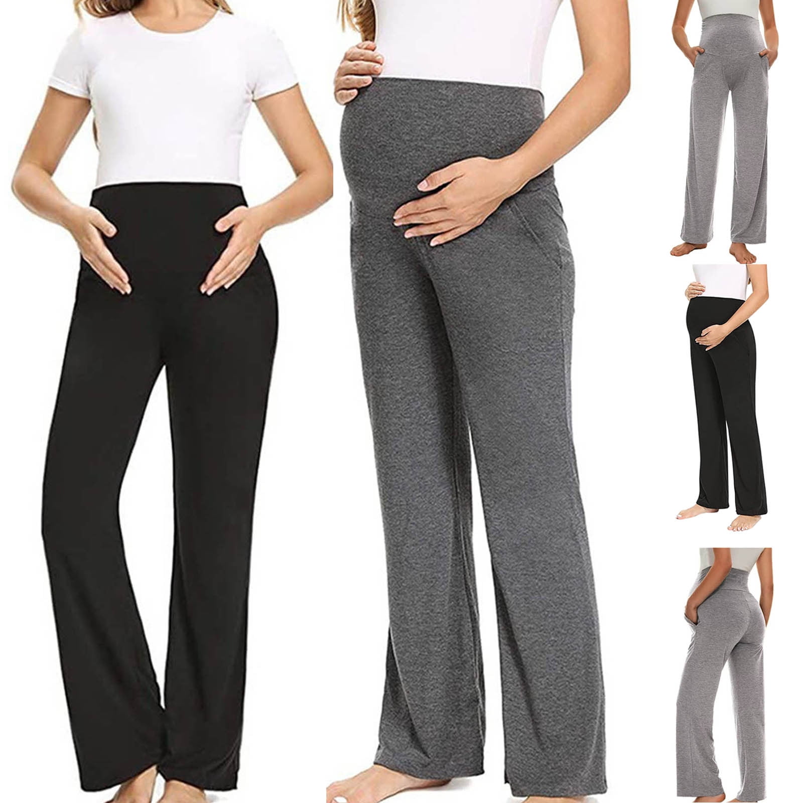 Miluxas Women's Maternity Pants Casual Loose Wide Leg Cozy Pant ...