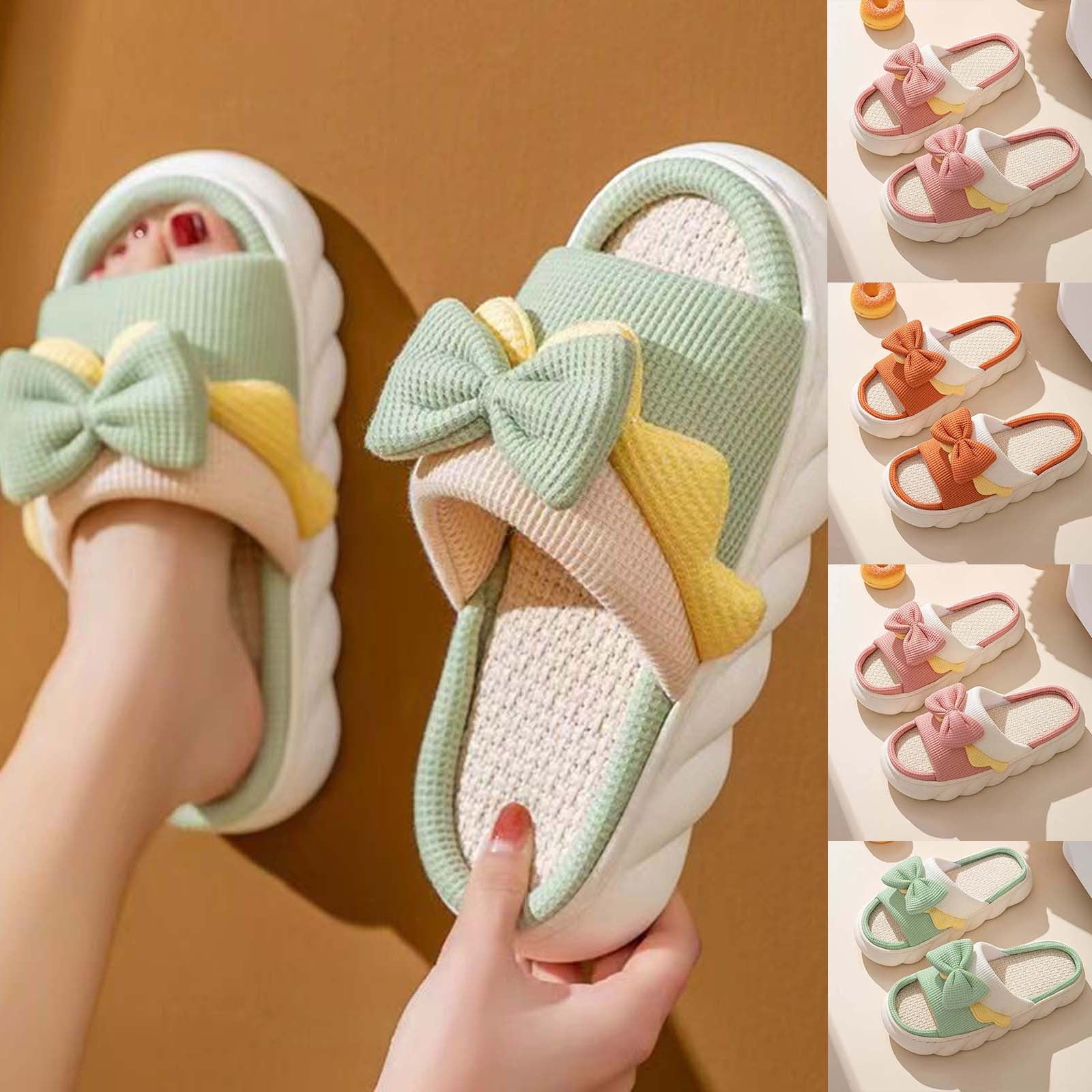 Miluxas Women's Memory Foam Open Toe Slide Slippers with Cute Bow and ...