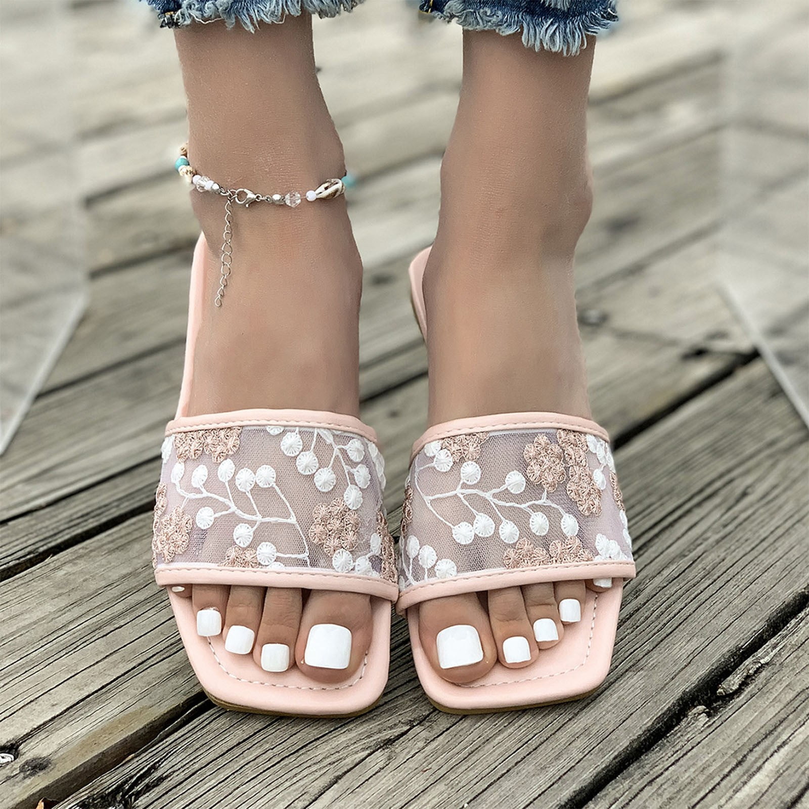 Miluxas Women's Mesh Sandals Glitter Casual Sandal Flats Open Toe ...