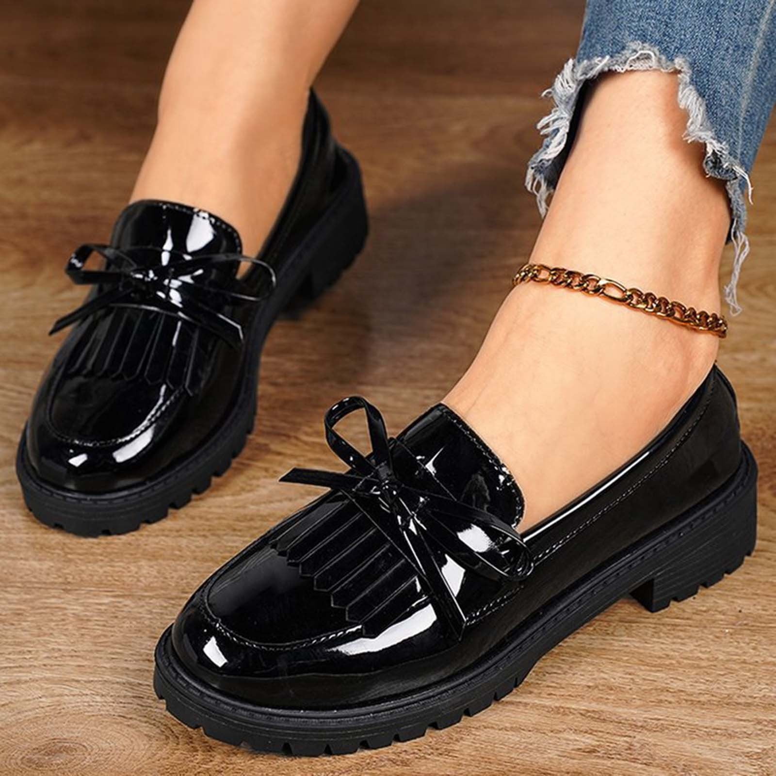 Miluxas Women's Patent Leather Loafers Flat Low Heel Slip On Pumps ...