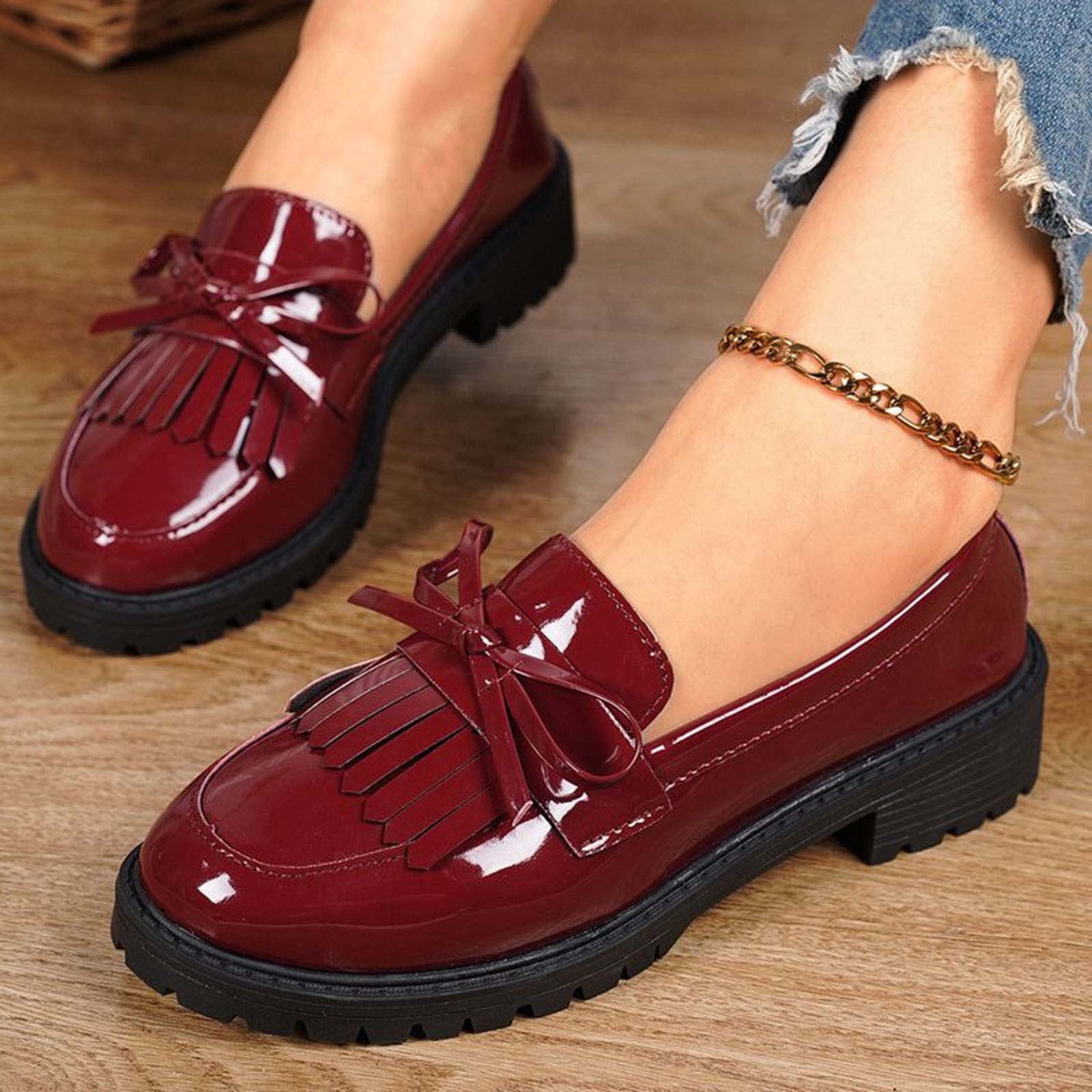 Miluxas Women's Patent Leather Loafers Flat Low Heel Slip On Pumps ...