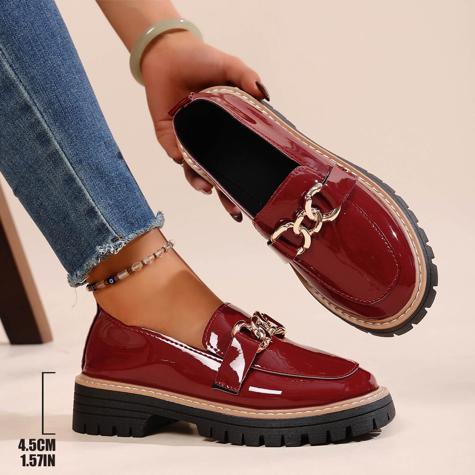 Miluxas Women's Platform Leather Chunky Heel Loafers Lug Sole Slip On ...