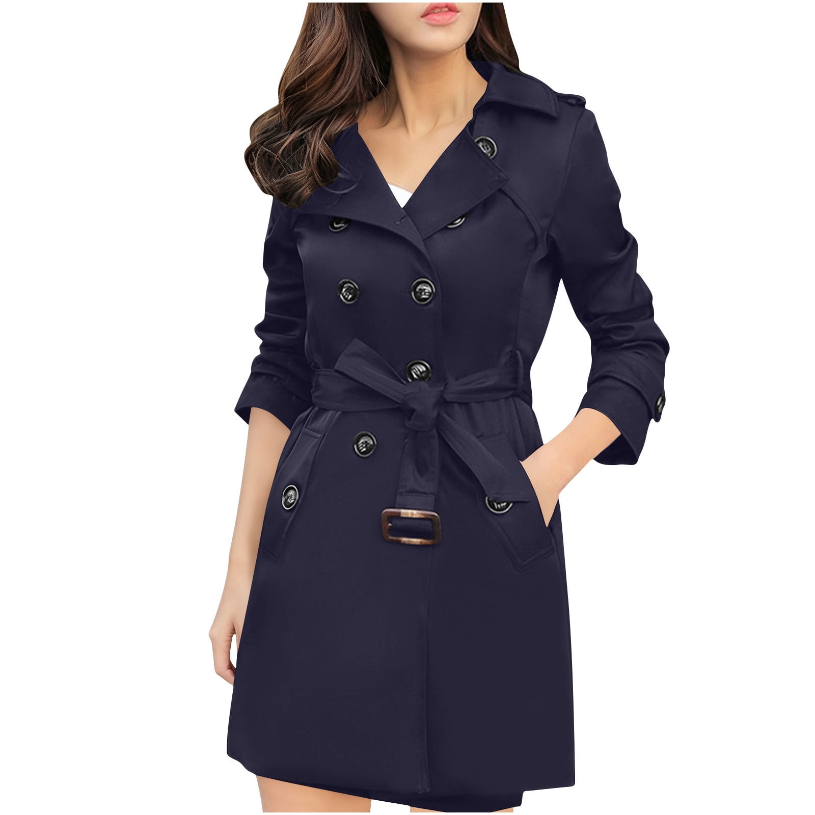 Miluxas Women's Plus Size Trench Coat Double-Breasted Waterproof Lapel ...