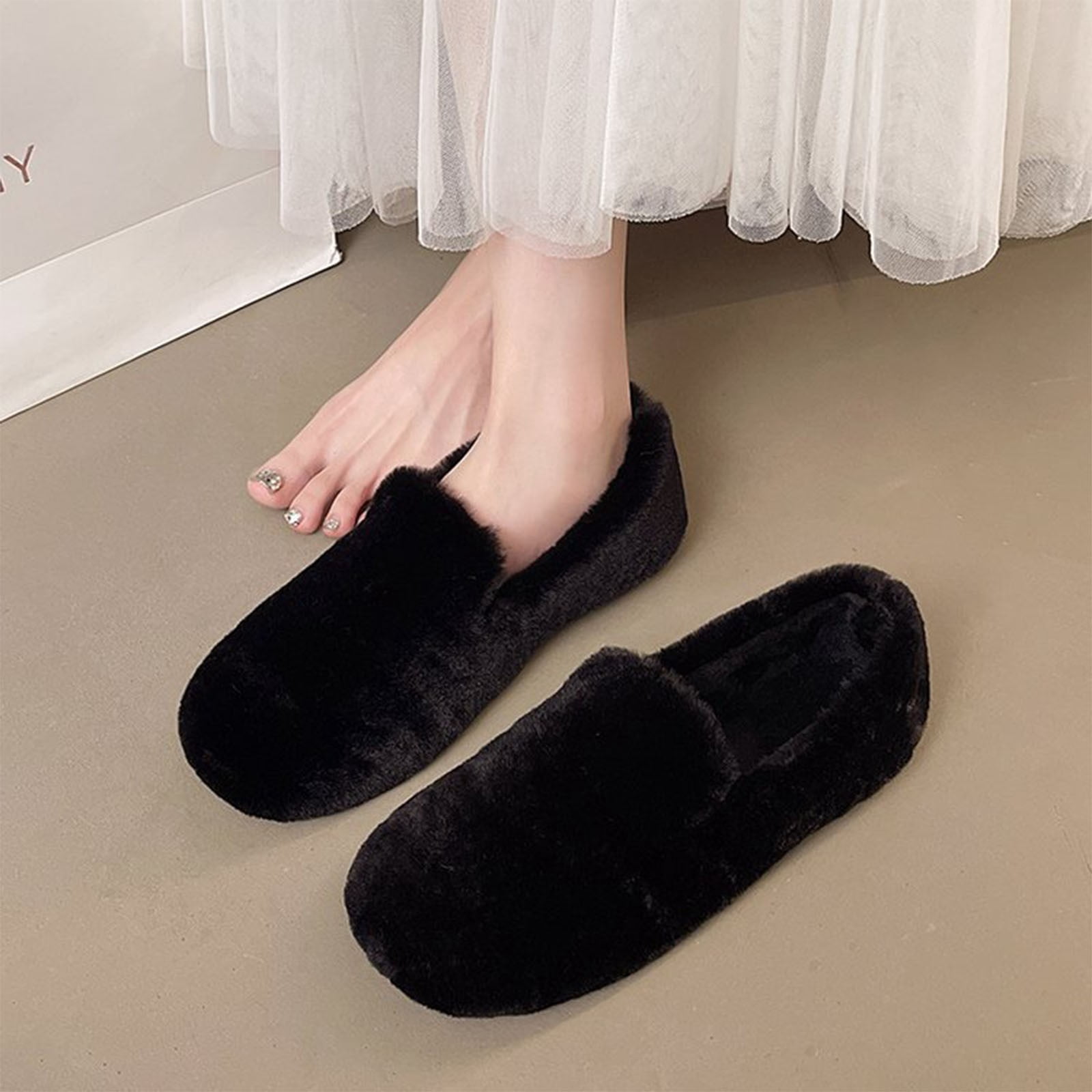 Miluxas Women's Plush Slippers Loafer,Plush Curled Edge House Slippers ...