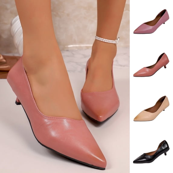 Miluxas Women's Pointed Toe Kitten Heel Pumps, Low Heel Slip-On Shoes ...