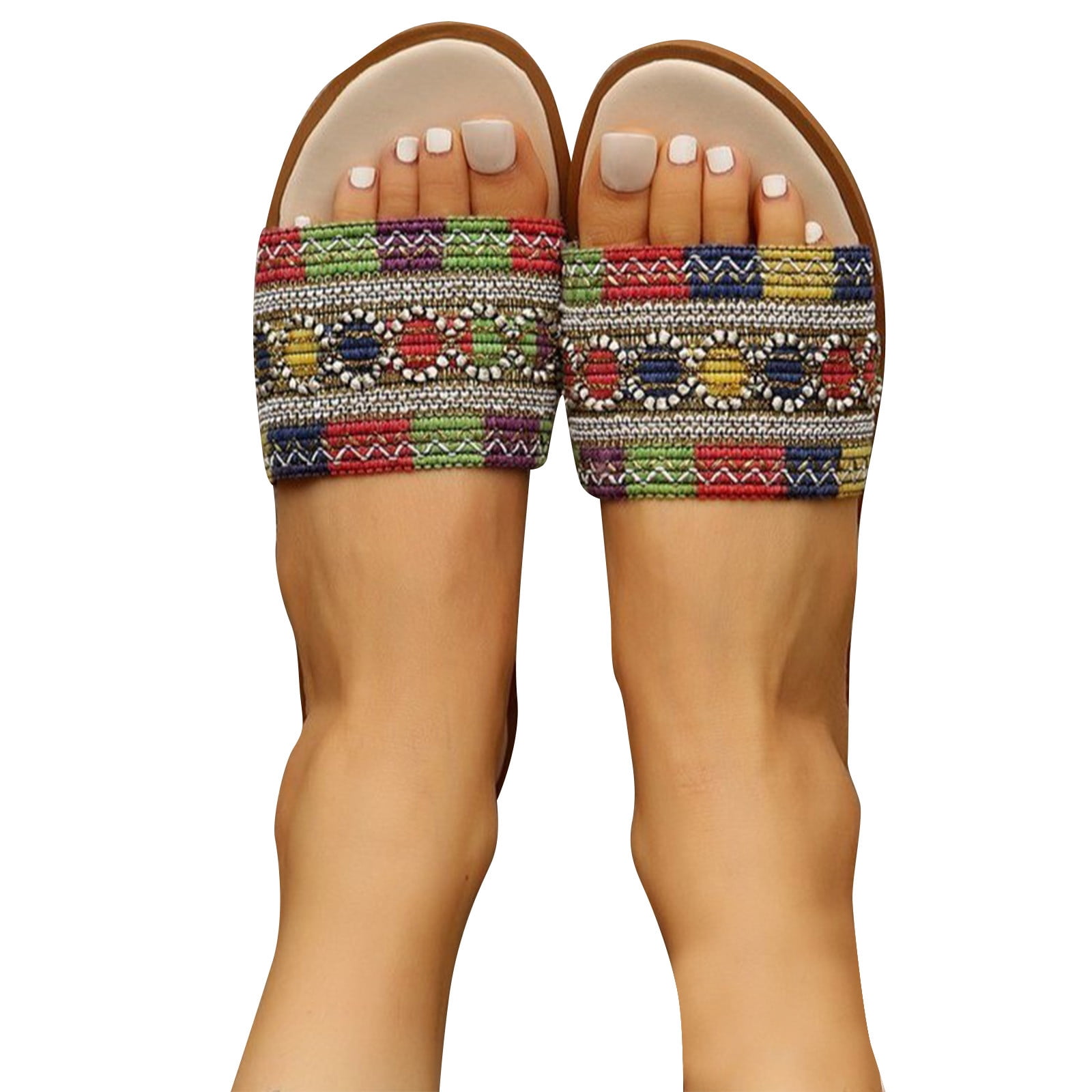 Miluxas Women's Rhinestone Sparkly Pearl Flat Sandals Clearance Cute ...