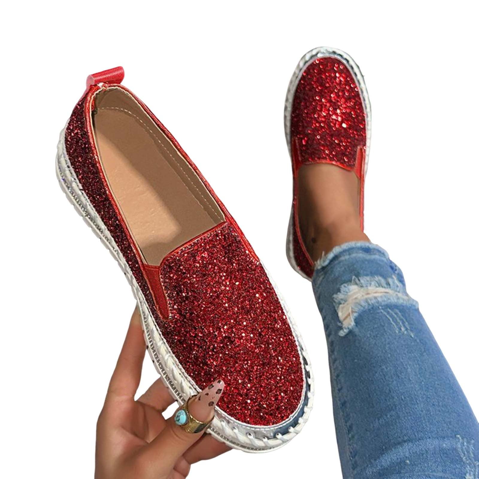 Miluxas Women's Rhinestones Glitter Slip on Sneakers ,Thick-Soled ...