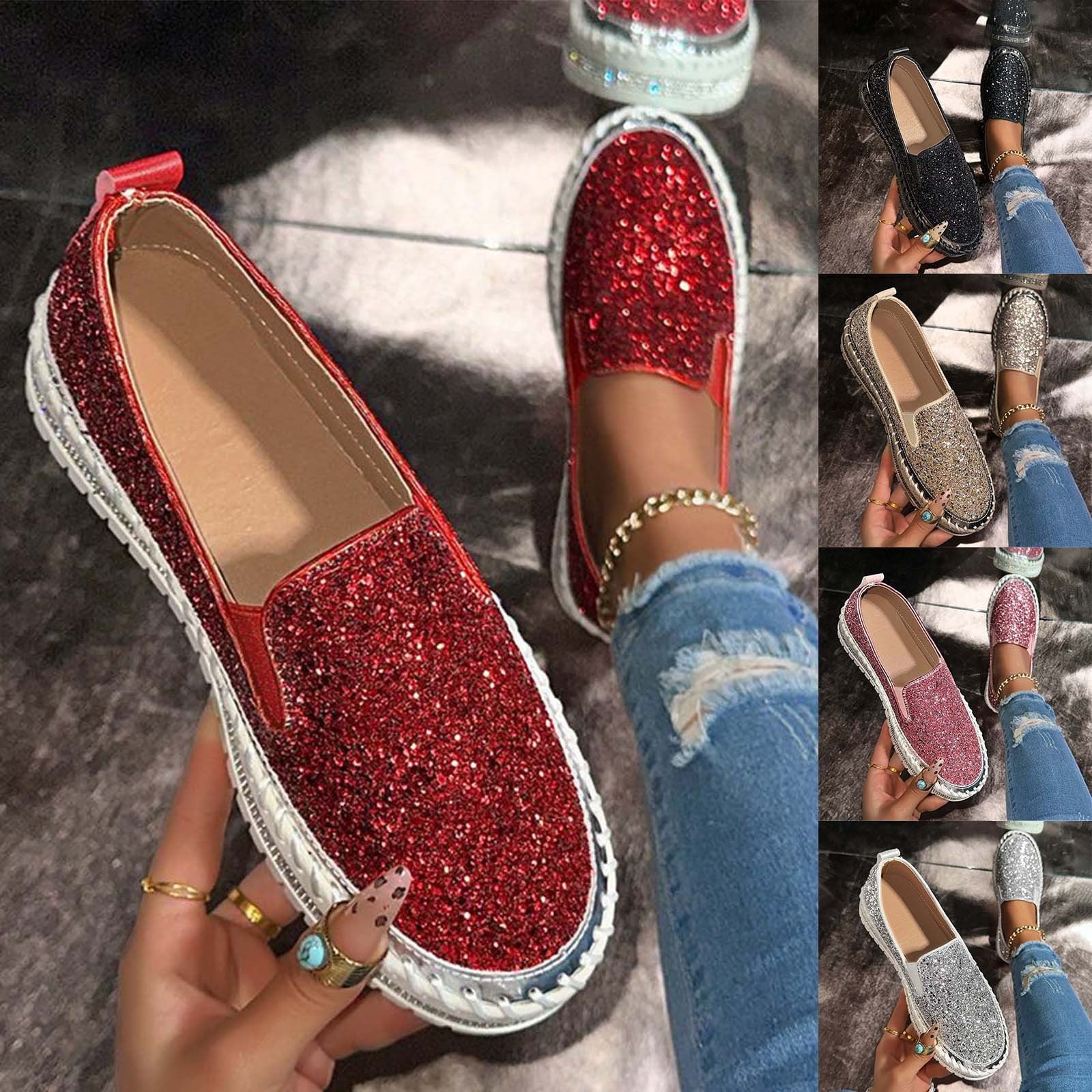 Miluxas Women's Rhinestones Glitter Slip on Sneakers ,Thick-Soled ...