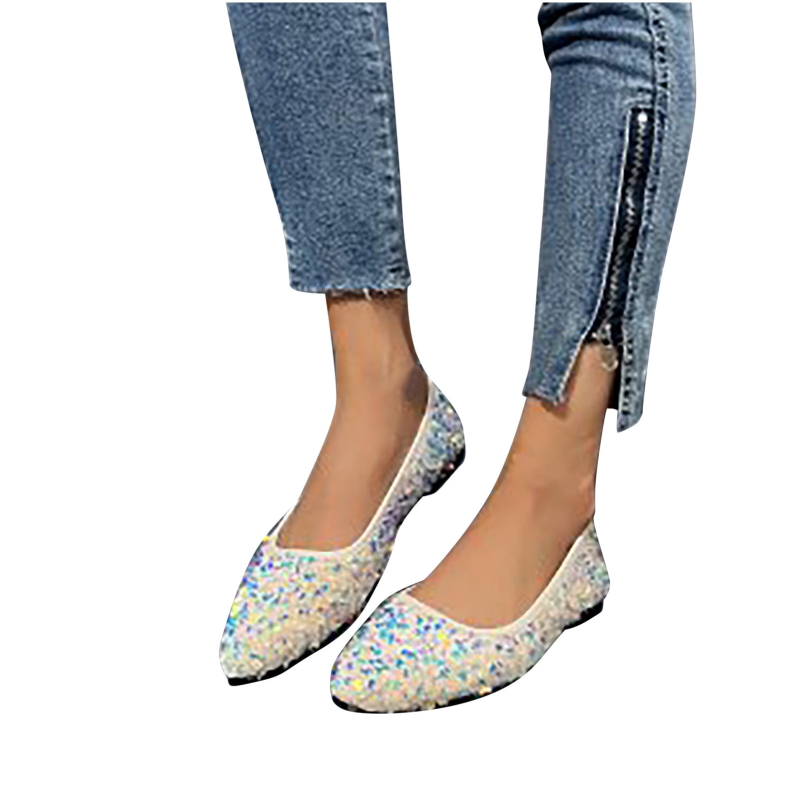 Miluxas Women's Sequin Flats Fashion Pointed Toe Pearl Diamond Low Heel ...