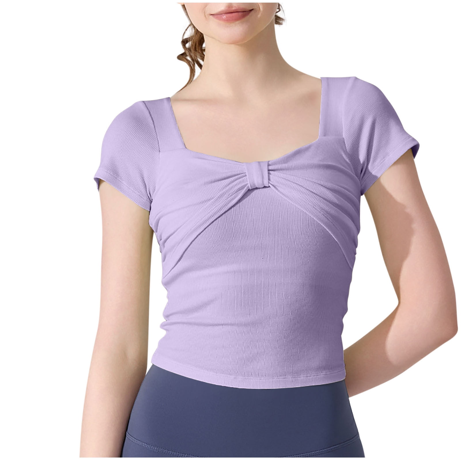 Miluxas Women's Short Sleeve Going Out Tops Pleated Bustier Shirt Cute ...