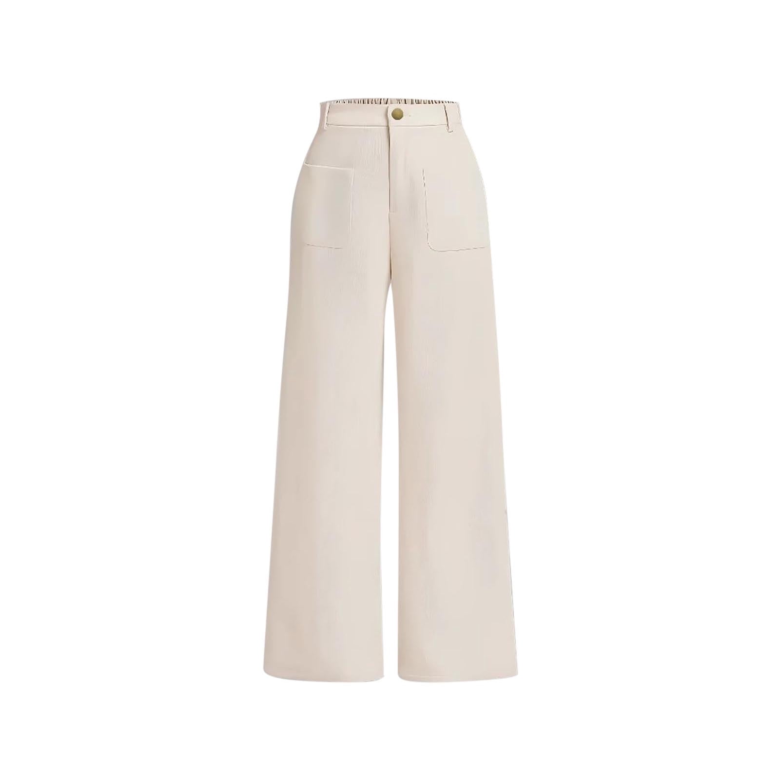 Miluxas Women's Solid Corduroy Wide Leg Pants Button Front Zipper ...