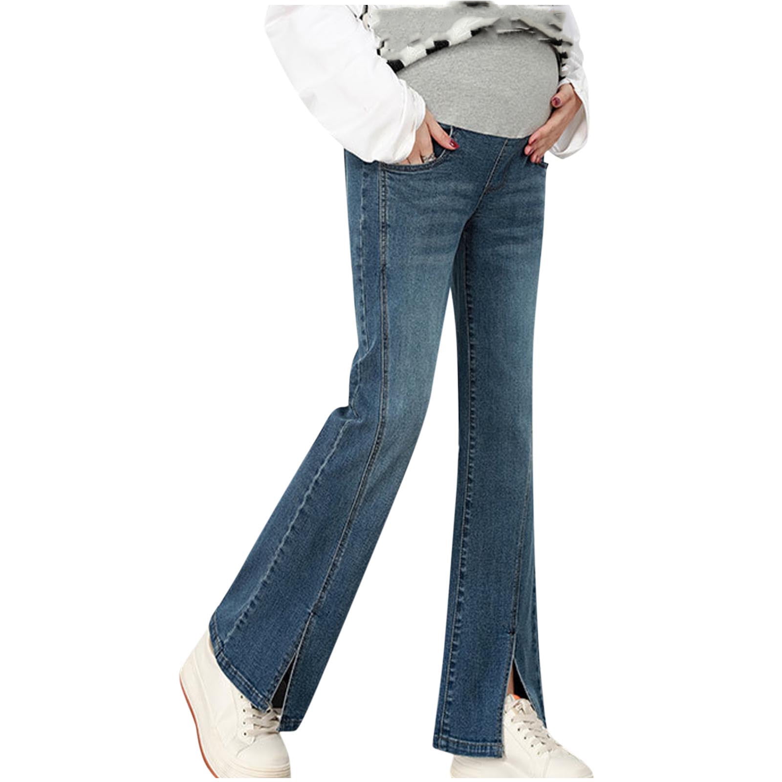 Miluxas Women's Stretch Maternity Bootcut Jeans Over the Belly Bell ...