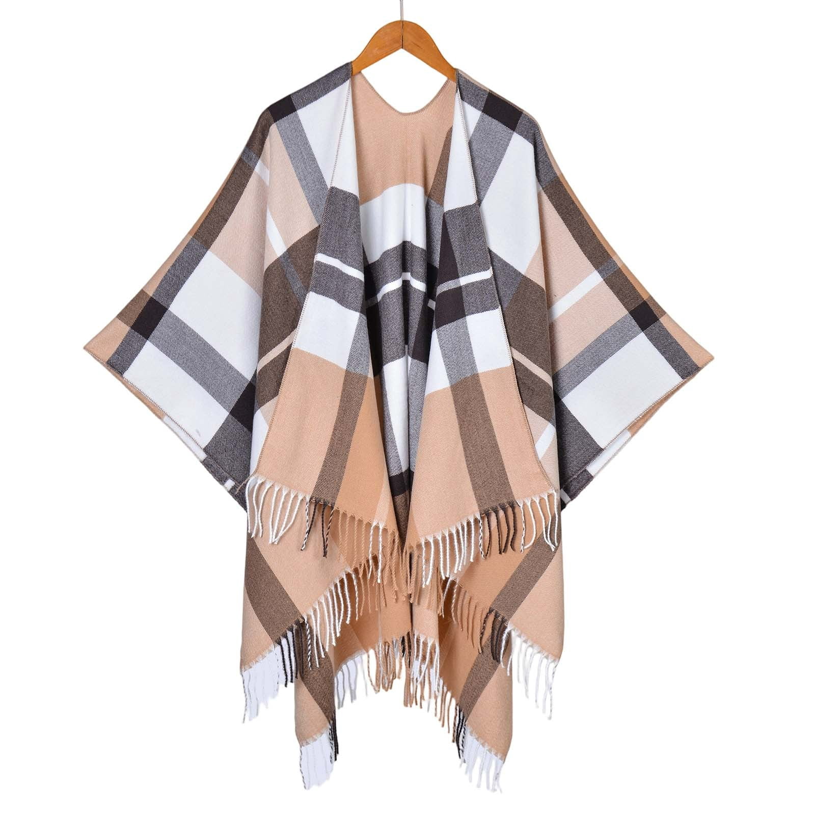 Miluxas Women's Warm Tassel Shawl Wrap Open Front Poncho Cape Color ...