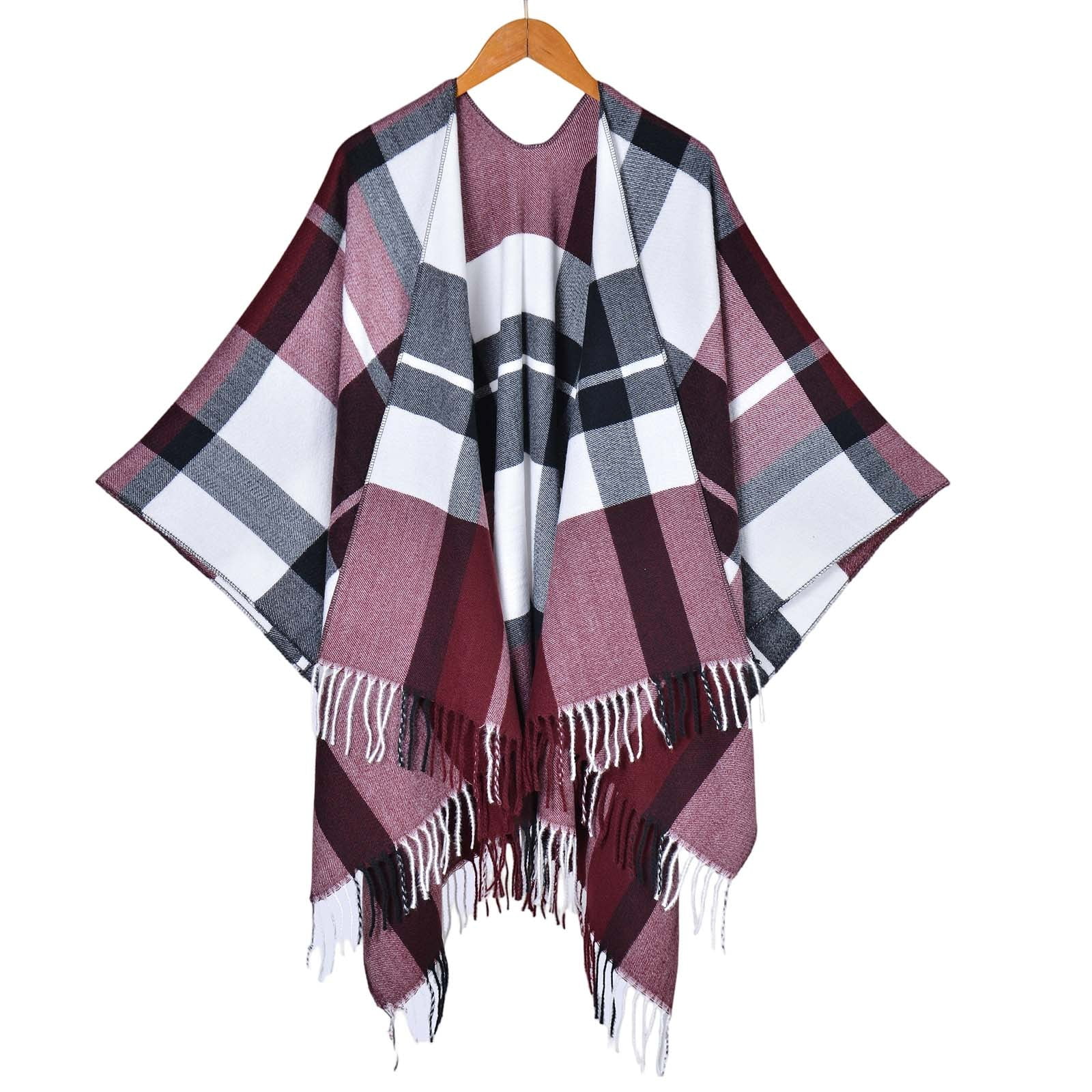 Miluxas Women's Warm Tassel Shawl Wrap Open Front Poncho Cape Color ...