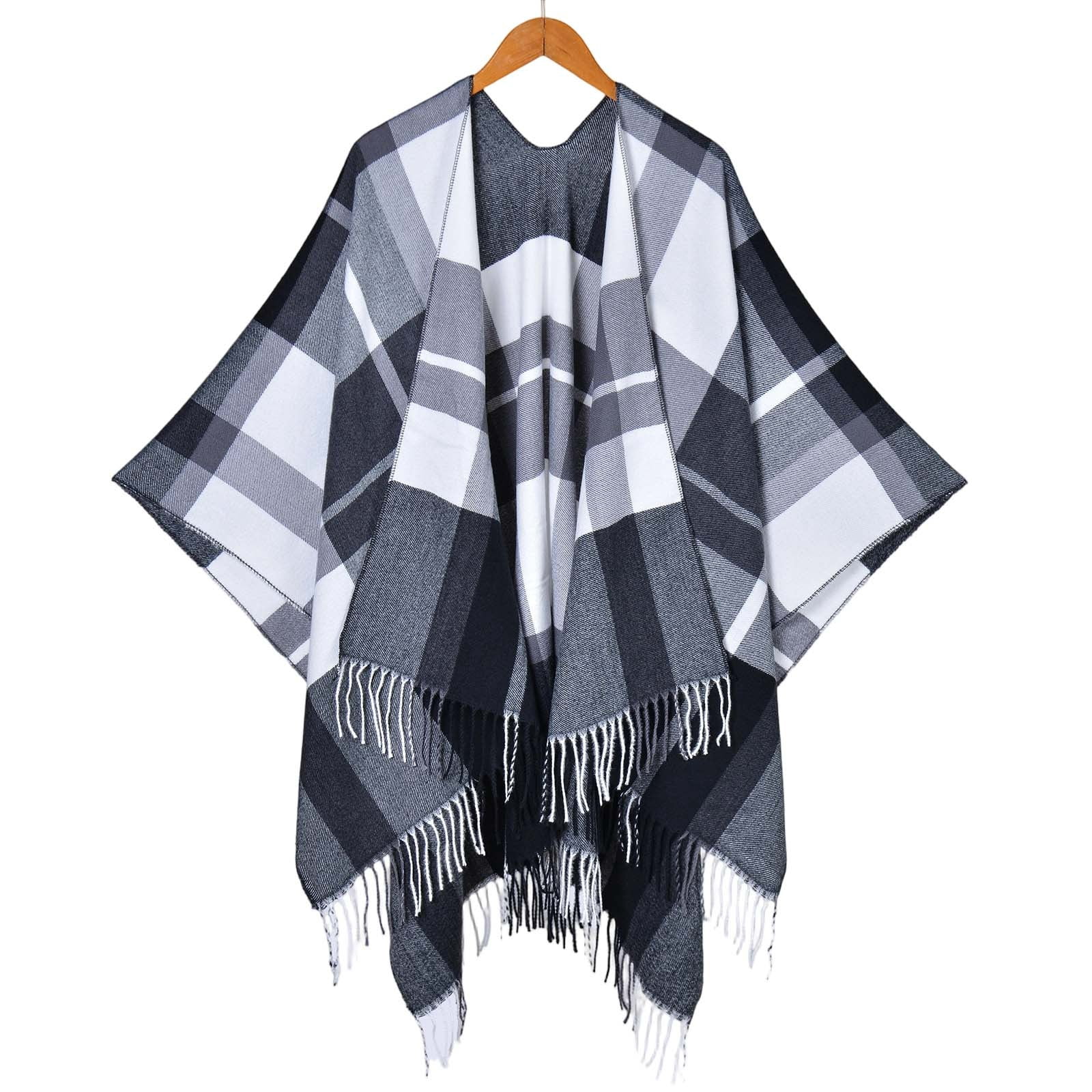 Miluxas Women's Warm Tassel Shawl Wrap Open Front Poncho Cape Color ...