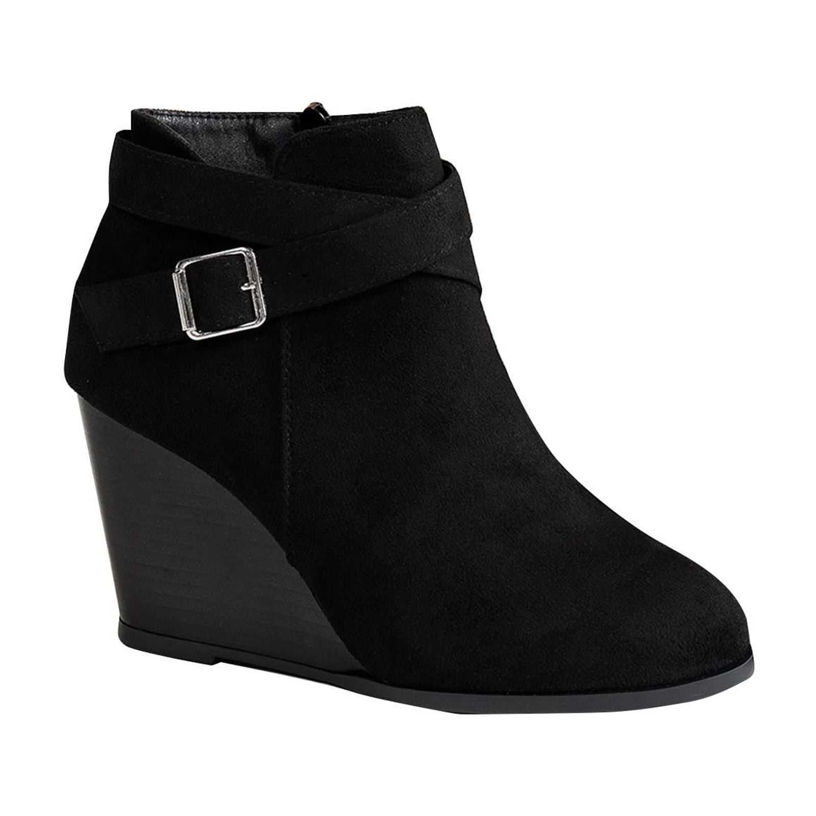 Miluxas Women's Wedge Ankle Boots Fall Low Heel Short Booties Shoes ...