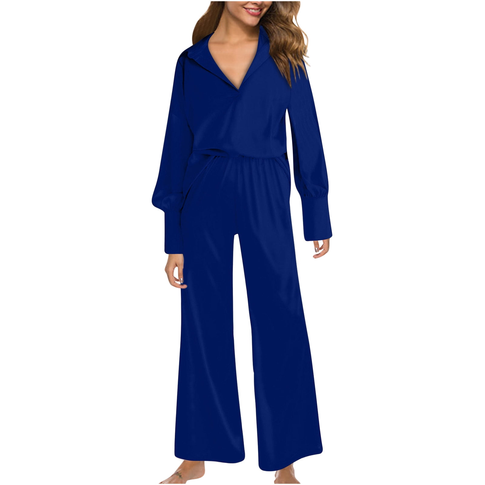 Miluxas Womens 2 Piece Silk Satin Pajama Set Long Sleeve Lounge Sets