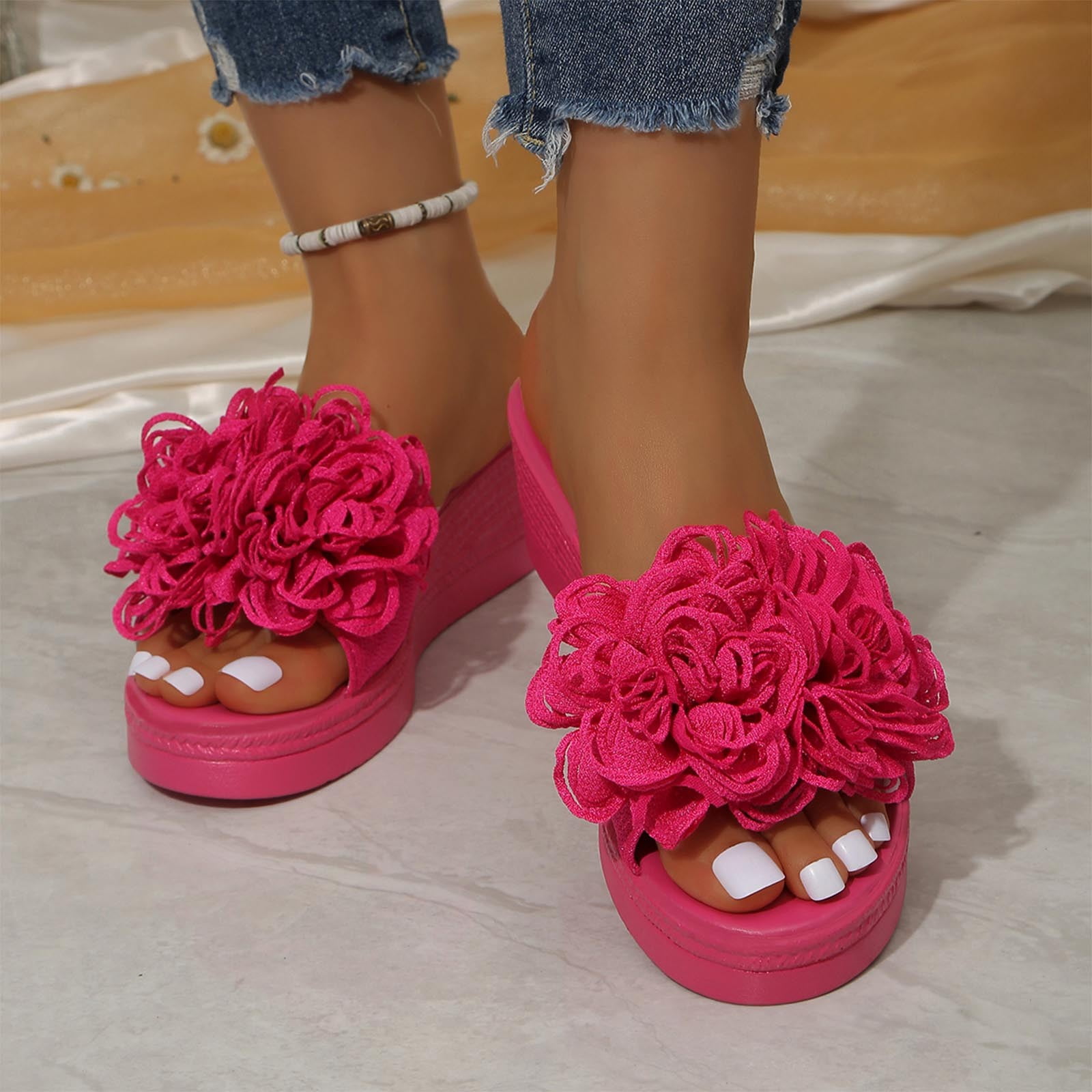 Miluxas Womens Boho Flowers Wedge Slide Sandals Summer Platform Comfort ...