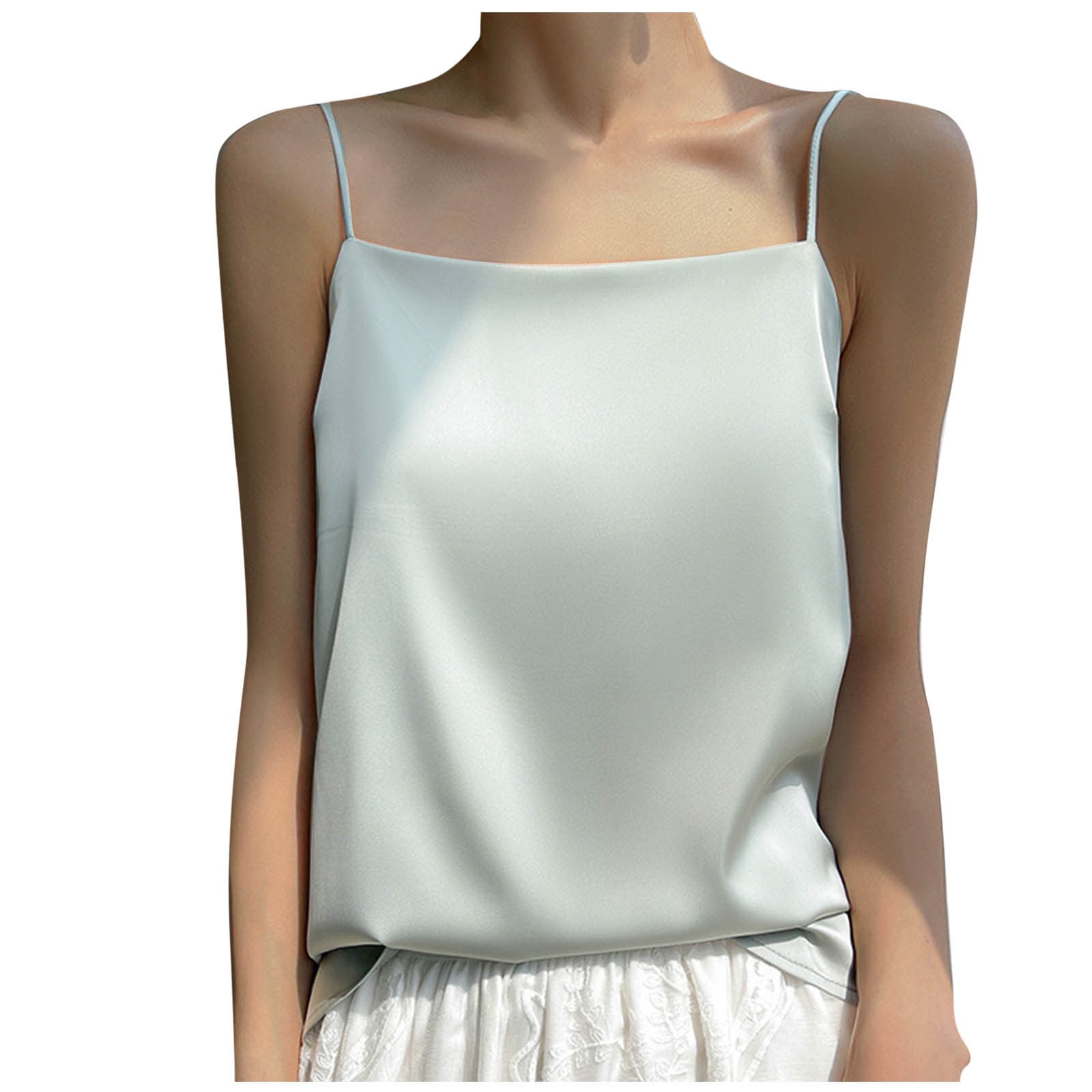 Miluxas Womens Camisole Satin Cami Top Basic Square Neck Spaghetti ...
