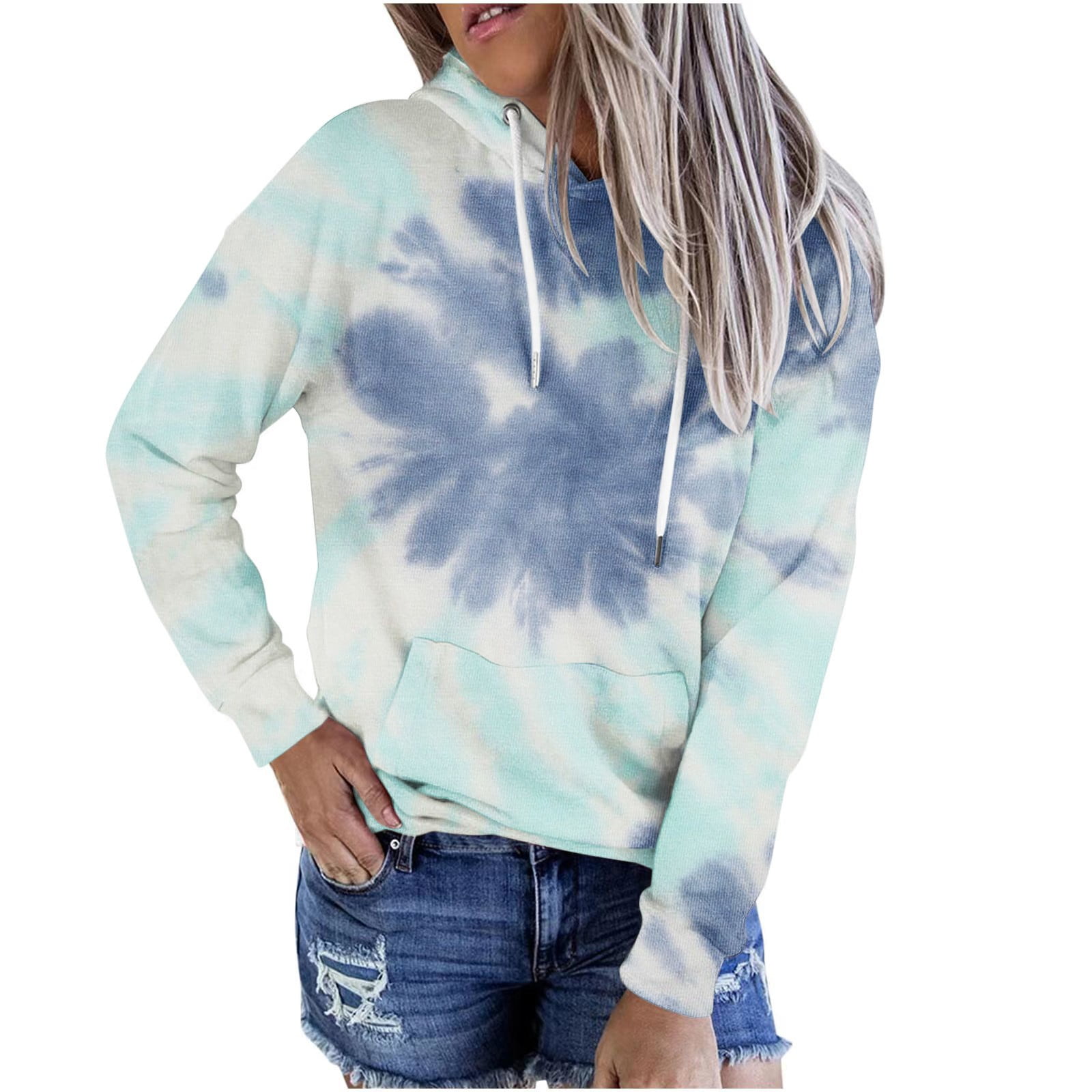 Miluxas Womens Casual Hoodies Crew Neck Long Sleeve Tie Dyed