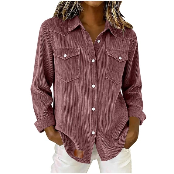 Miluxas Womens Corduroy Shirts Long Sleeve Collared Button Down Blouse ...