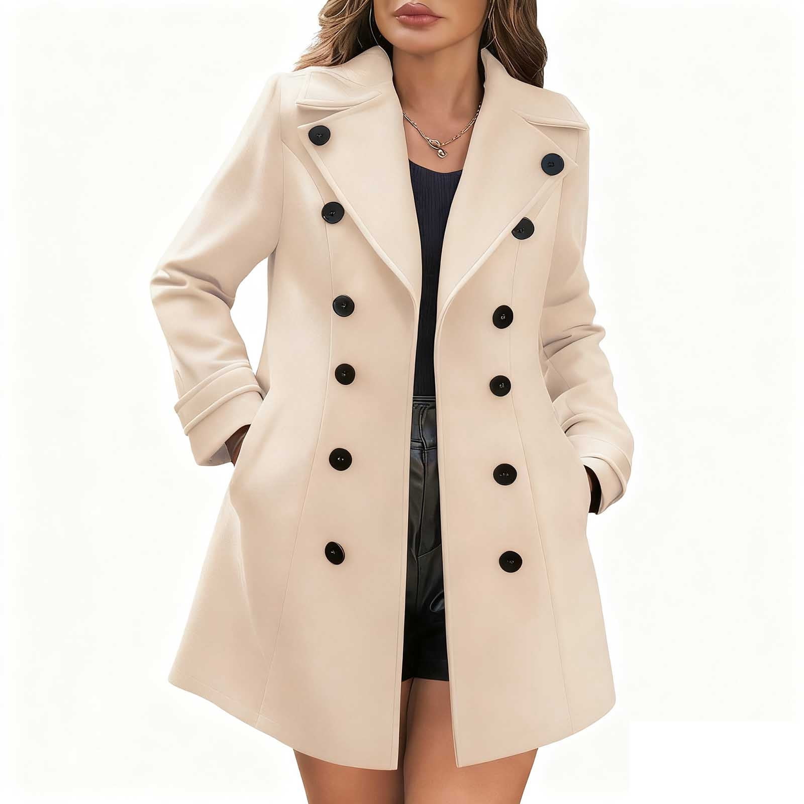 Miluxas Womens Fall Winter Wool Coats Long Sleeve Lapel Slim Fit Double ...