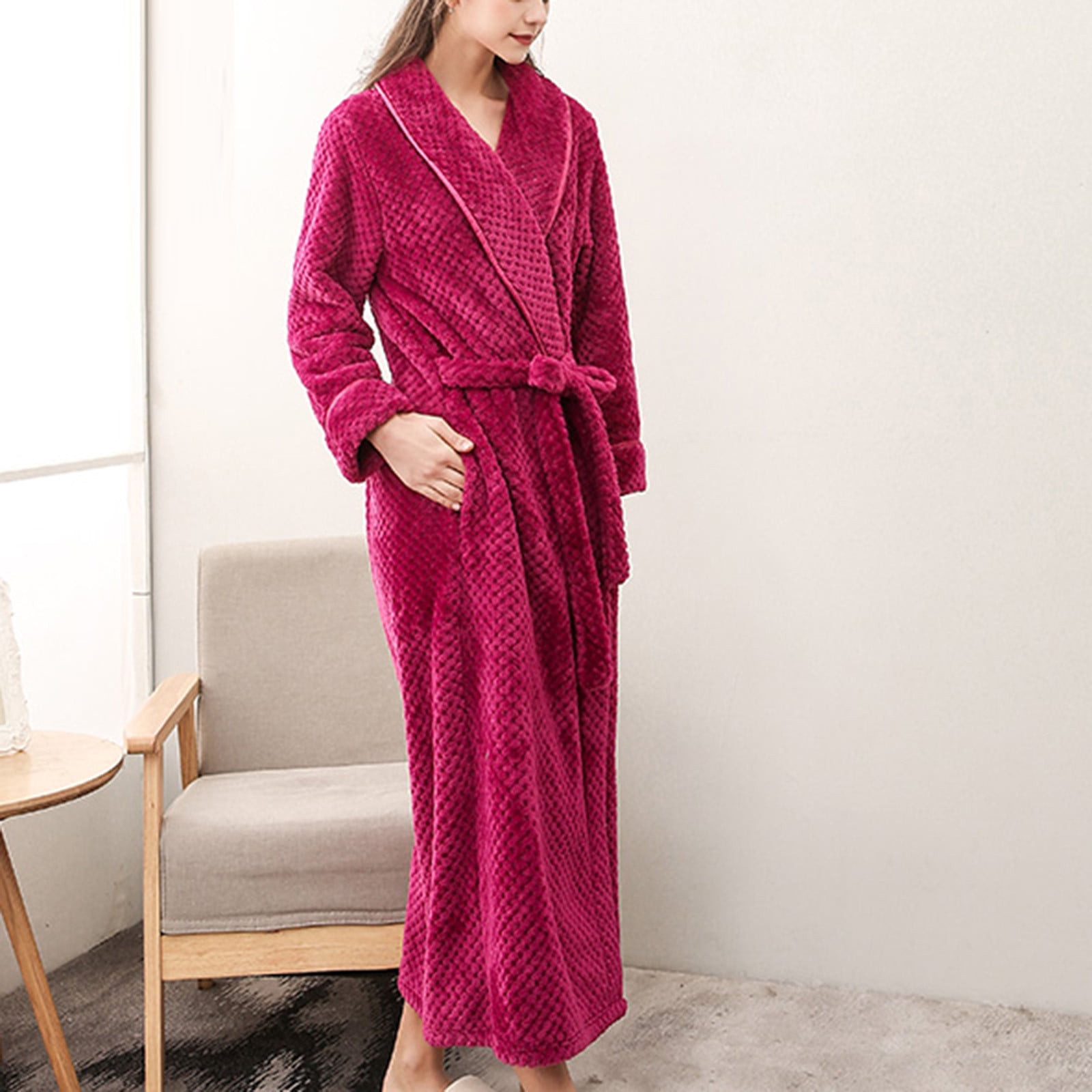 Miluxas Womens Long Fleece Robe - Warm Soft Floor Length Flannel ...