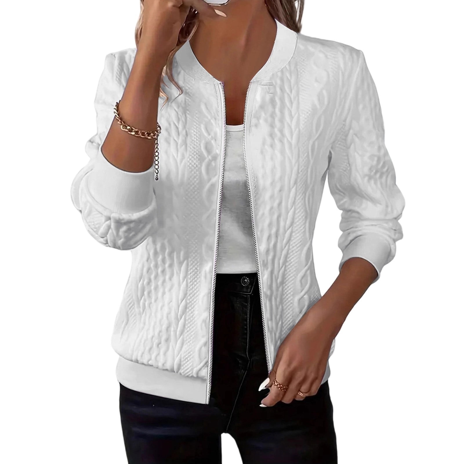 Miluxas Womens Long Sleeve Knitted Zip up Cardigans Solid Color ...