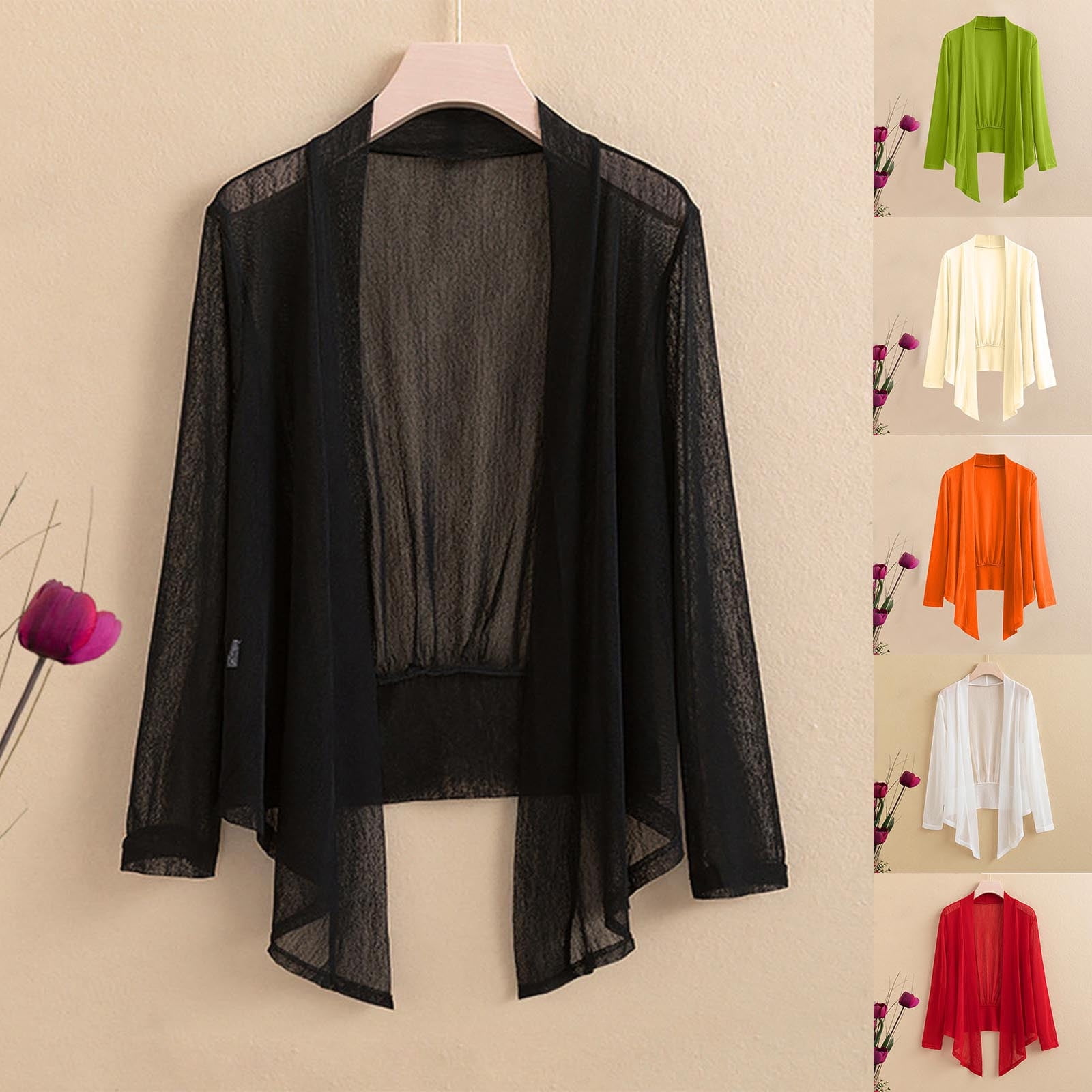 Miluxas Womens Long Sleeve Sheer Mesh Shrug Clearance Tie Front Cropped ...