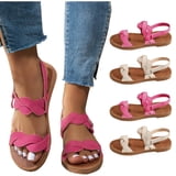 Miluxas Womens Sandals Braided Upper Flat Dress Sandals Round Open Toe ...