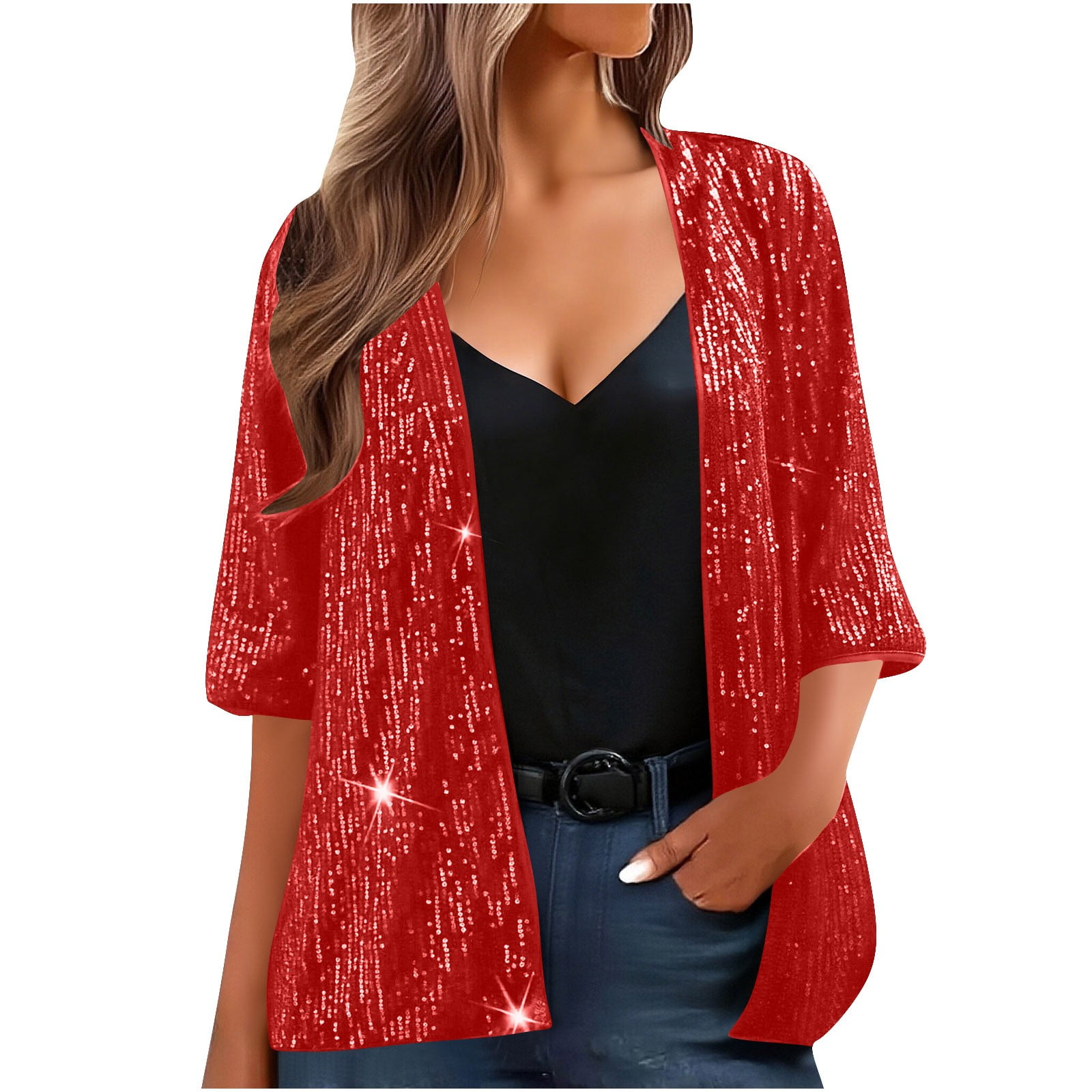 Miluxas Womens Sequin Jackets Long Sleeve Open Front Coat Sparkly ...