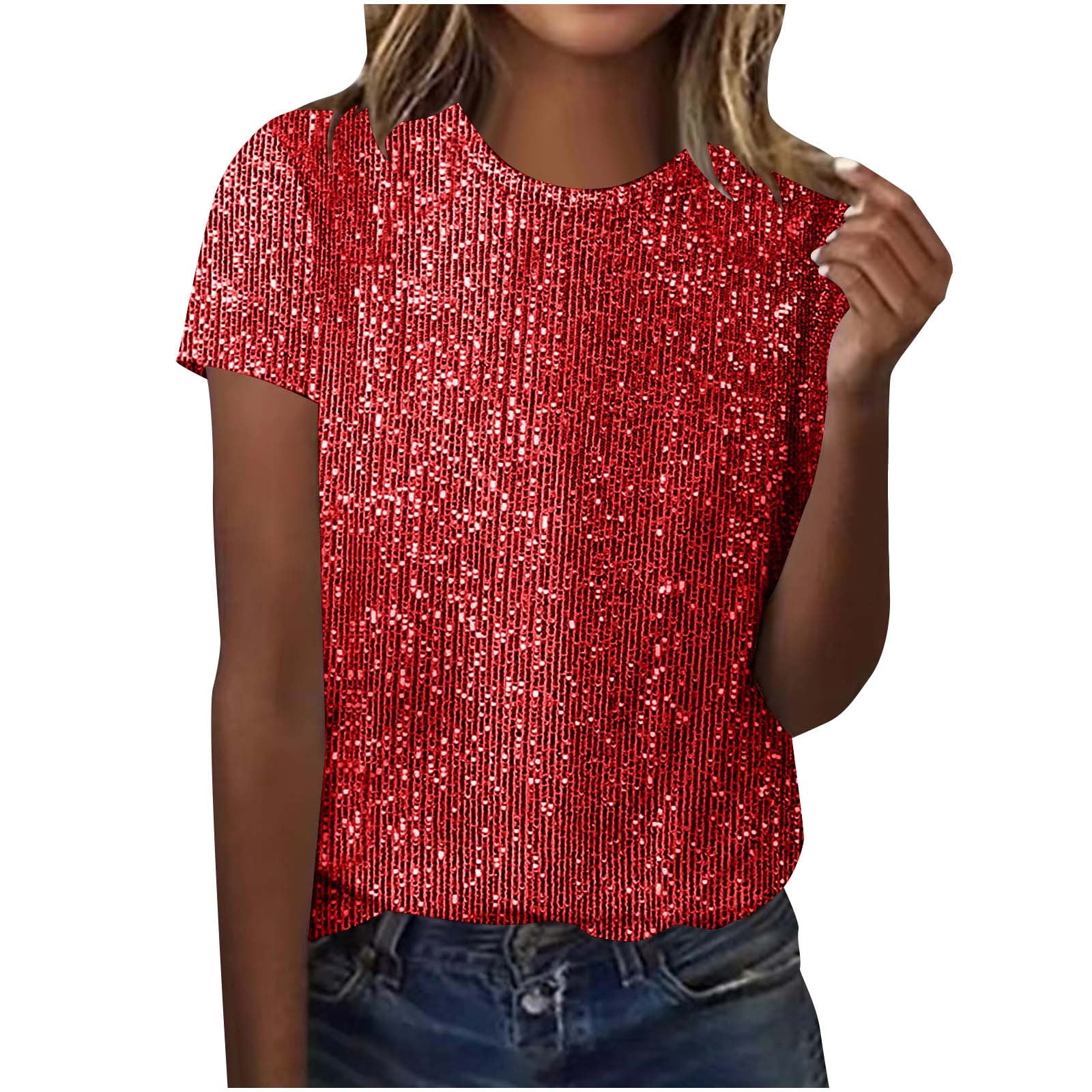 Miluxas Womens Summer Tops Casual Short Sleeves Round Neck Shirts Slim ...