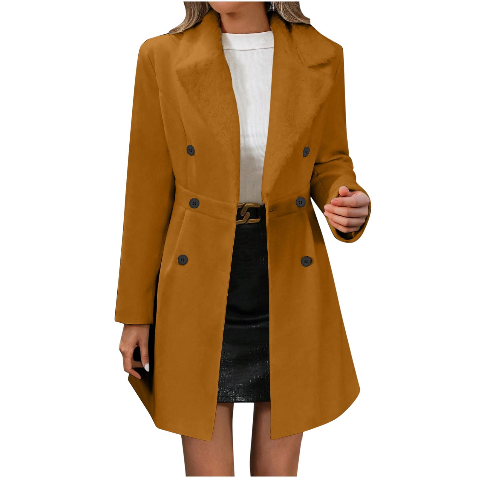 Miluxas Womens Winter Coats Lapel Double Breasted Mid Long Wool Pea ...