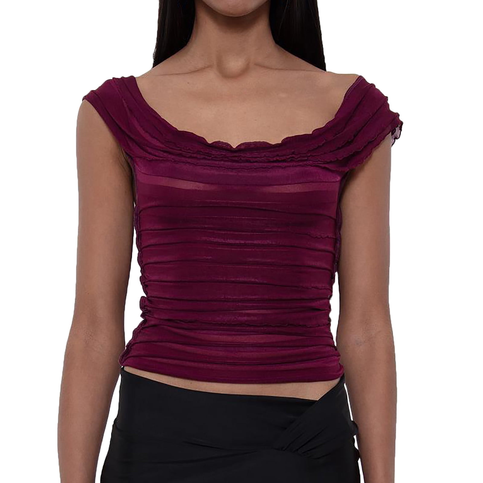 Miluxas Womens's Y2k Multi Tiered Layered Crop Tops Cap Sleeve Lace ...