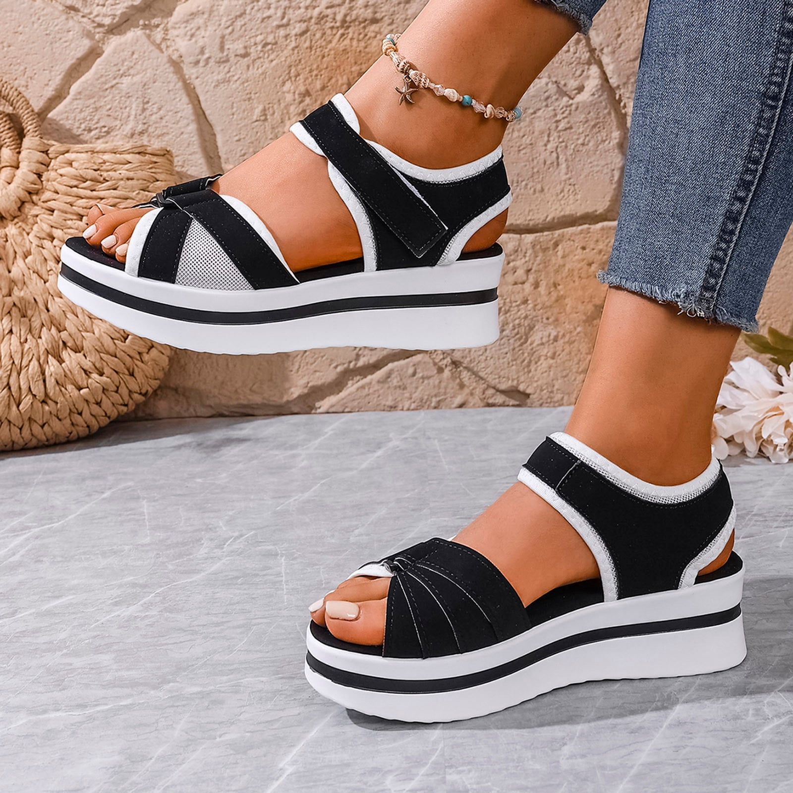 Miluxas Woven Strap Platform Wedge Sandals Bottom Lightweight Summer ...
