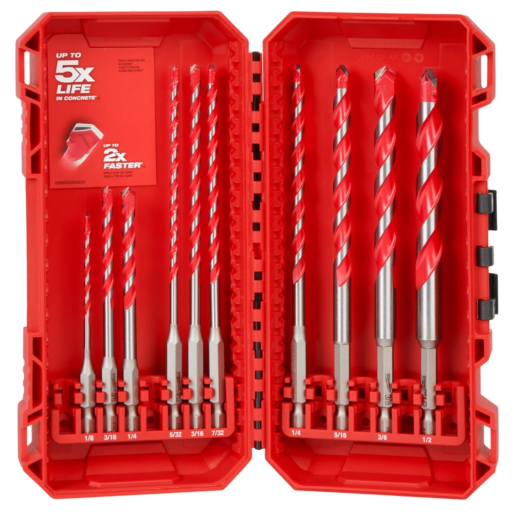 Milwaukee SHOCKWAVE 10-Piece Impact Duty Carbide Hammer Drill Bit Set ...